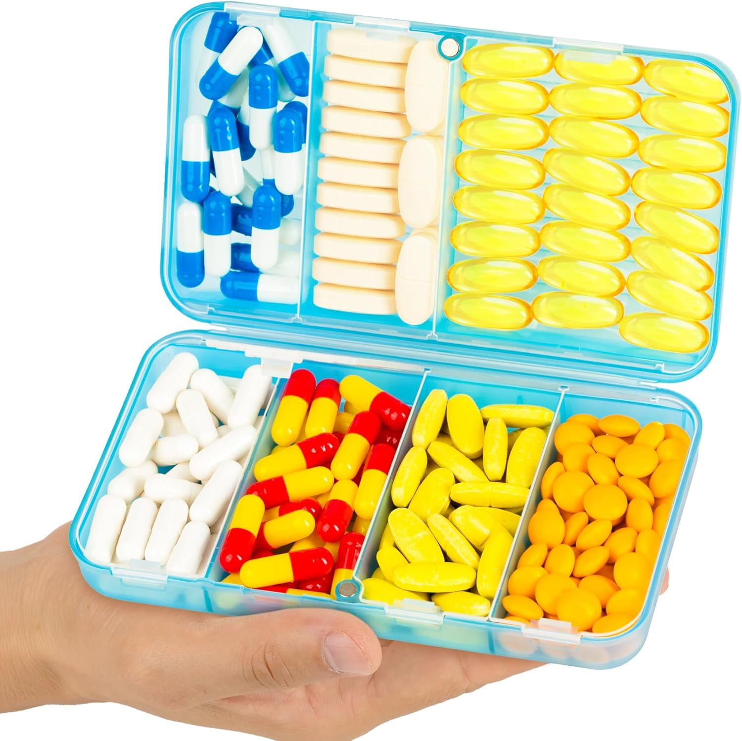 Magnetic Travel Pill Organizer, 7 Compartments Portable Pill Box, Large ...