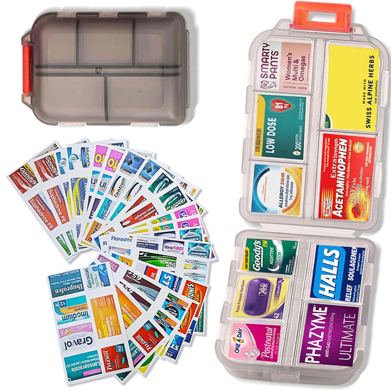 Magnetic Travel Pill Organizer，Compact and Portable Pill Box，Labels ...