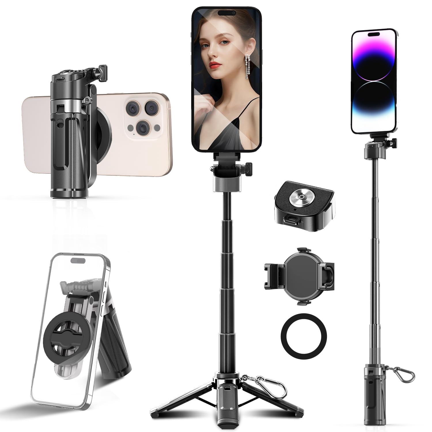 Magnetic Tripod for iPhone, Selfie Stick Tripod with Wireless Remote ...