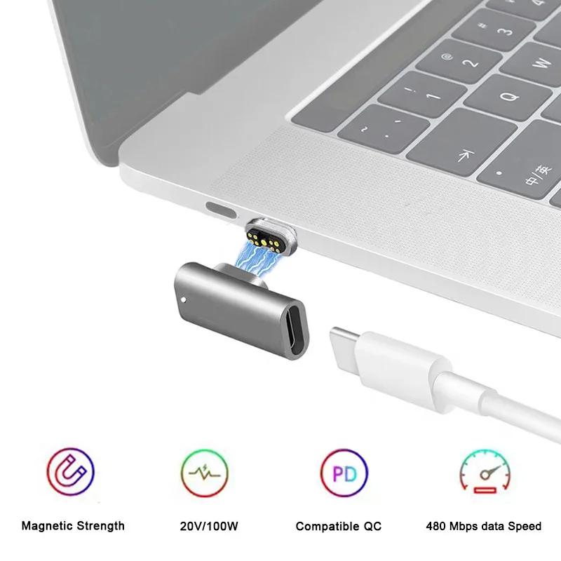 Magnetic Type-C Adapter 9Pins Type C Connector Thunderbolt 3 PD 100W ...