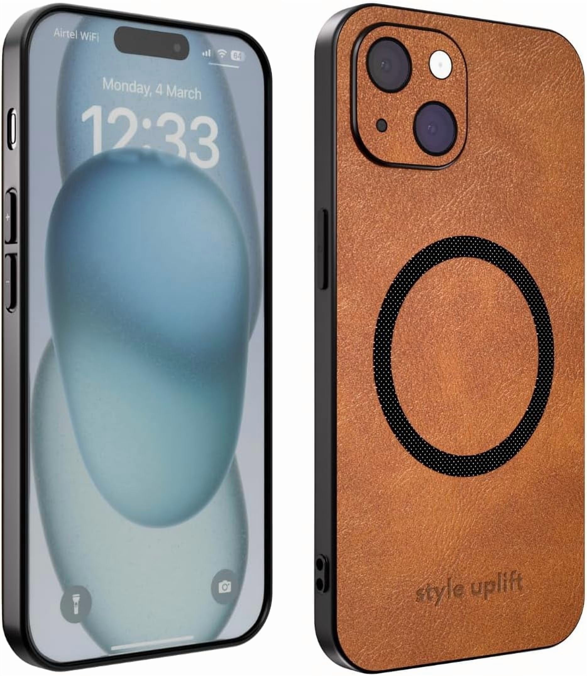 Magnetic Vegan Leather Case for iPhone 15 [Slim Shockproof Design ...
