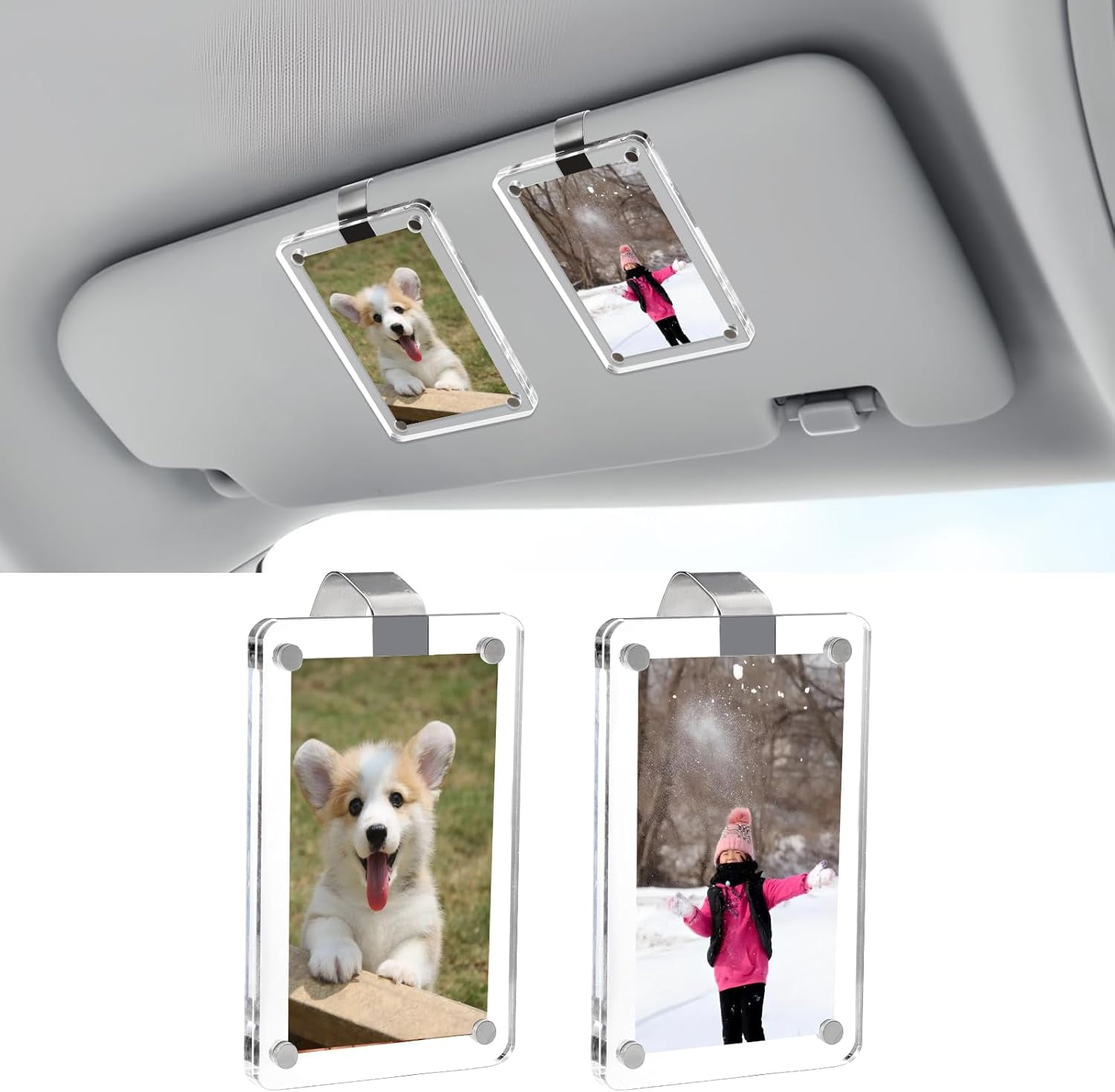 Magnetic Visor Photo Frame 2-Pack 3-inches Crystal-Clear Acrylic ...