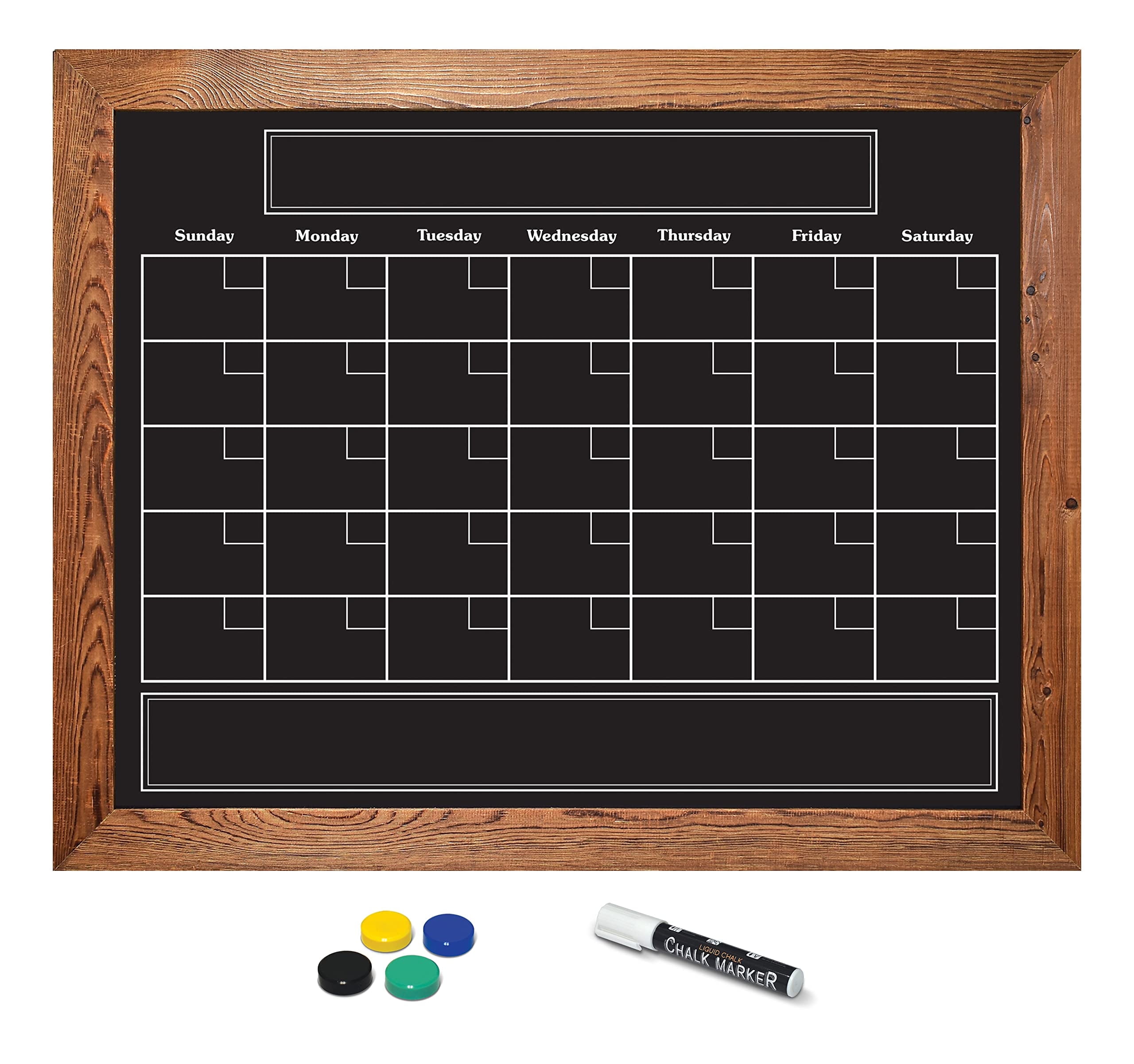 Magnetic Wall Chalkboard Monthly Calendar, Rustic Wood Frame Large ...