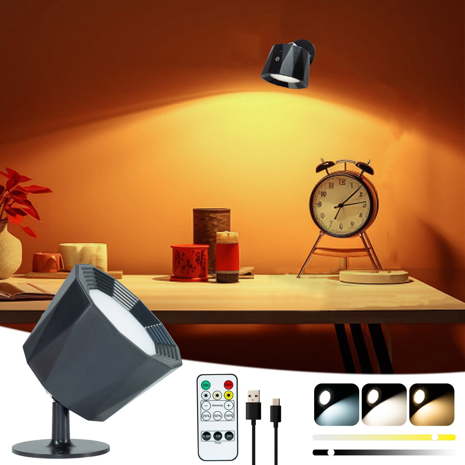 Magnetic Wall Lamp LED Reading Light with Remote Control, 3 Color ...