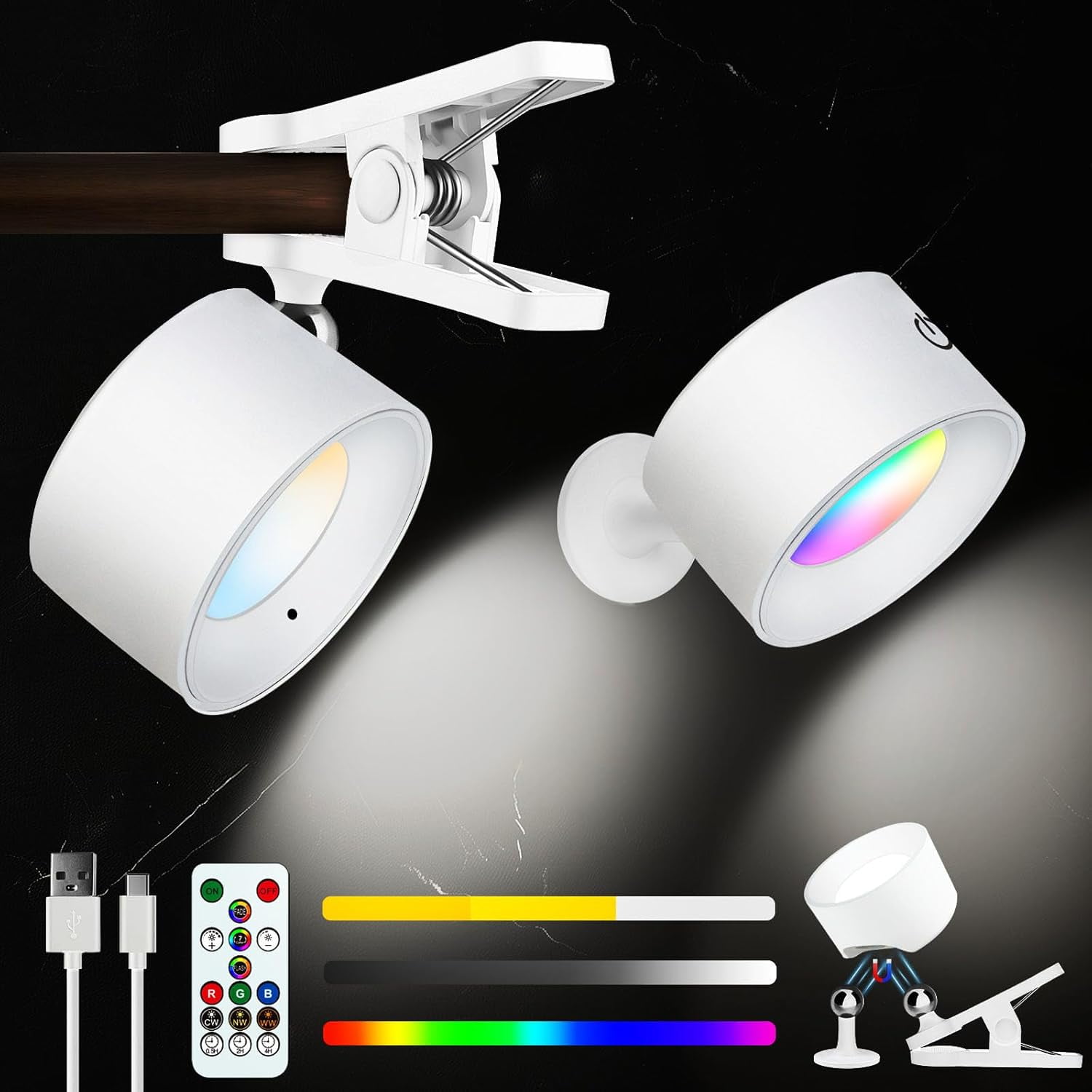 Magnetic Wall Sconce LED Lights, 3 Color Temps & Dimmable/Touch Control, Clamp Lights with 360 ...