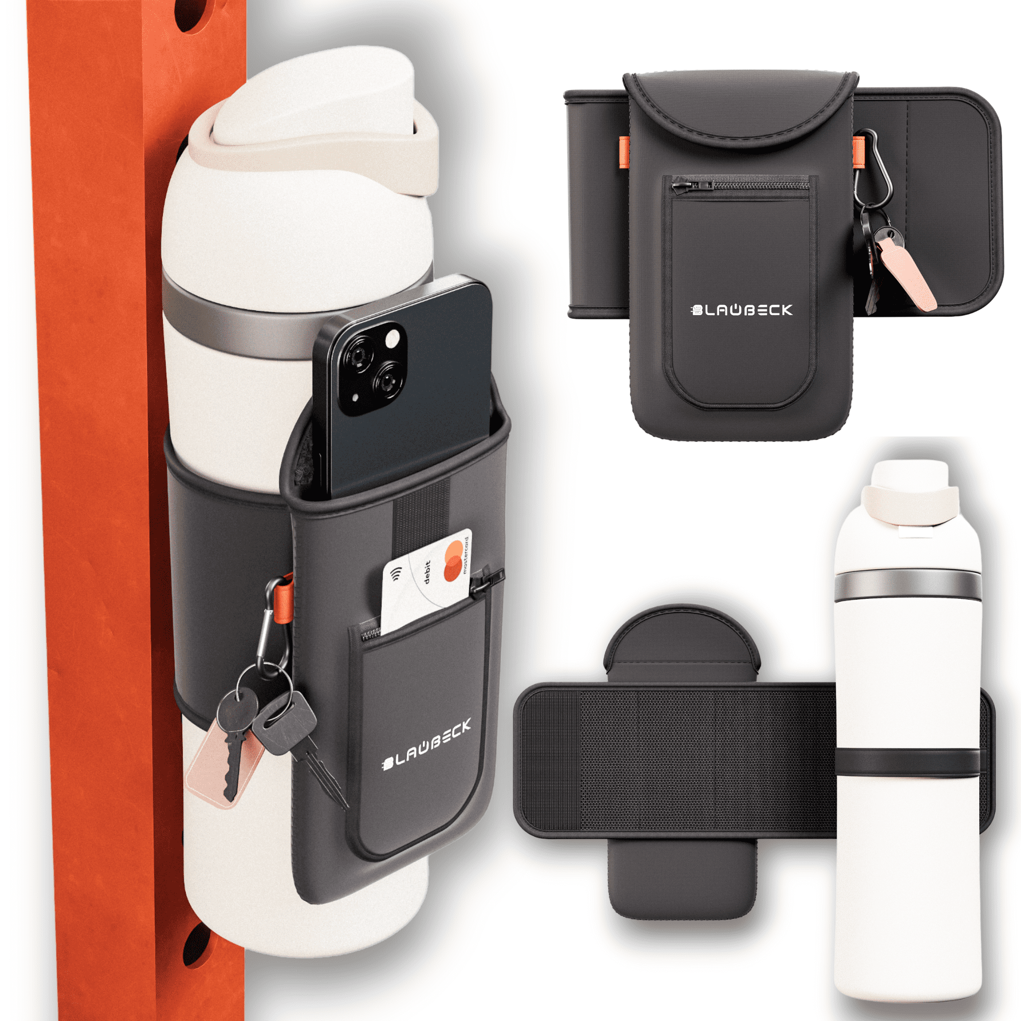 Magnetic Water Bottle Sleeve with Large Phone Holder | Black Gym Pouch ...