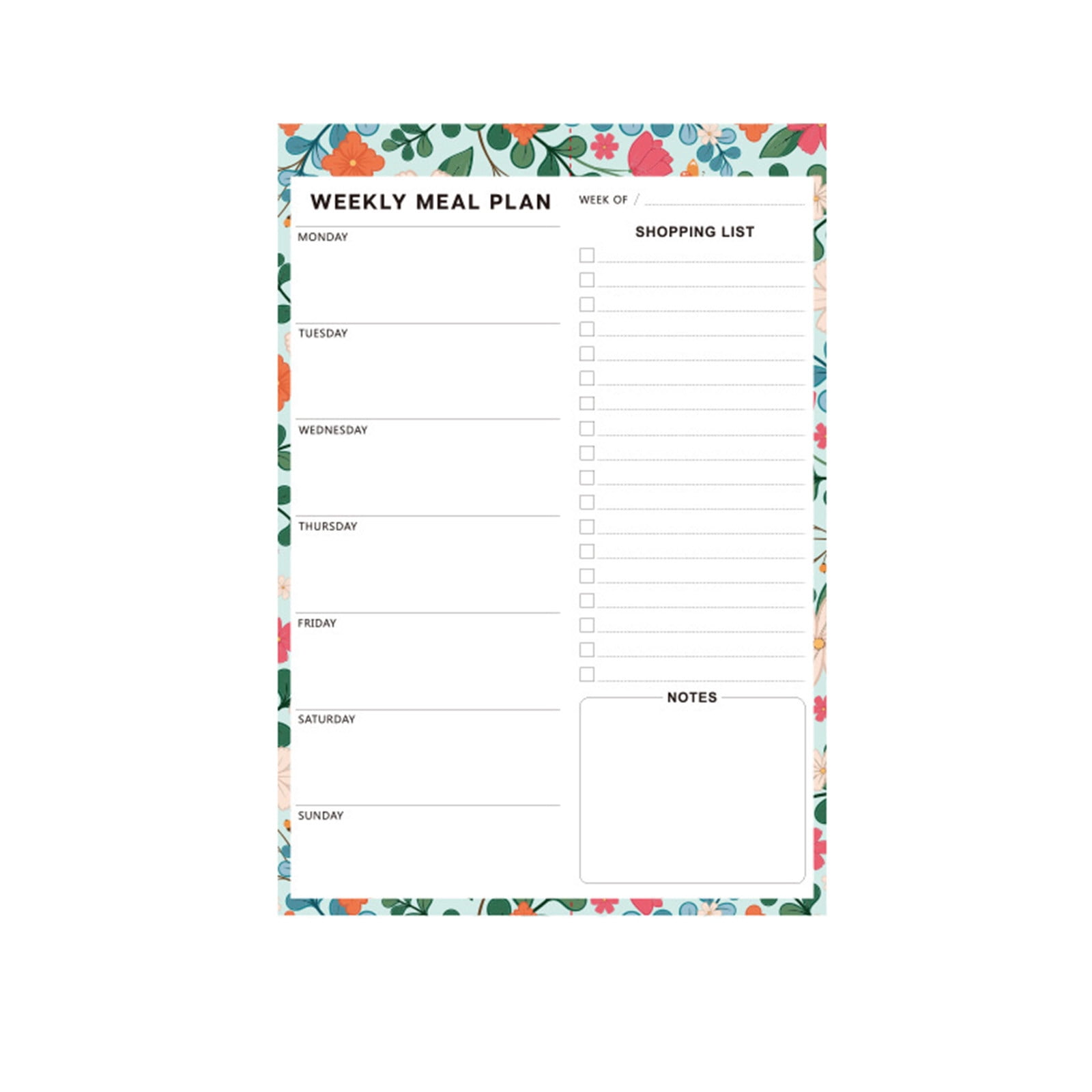 Magnetic Weekly Meal Planner Notepad with Floral Design, Removable ...