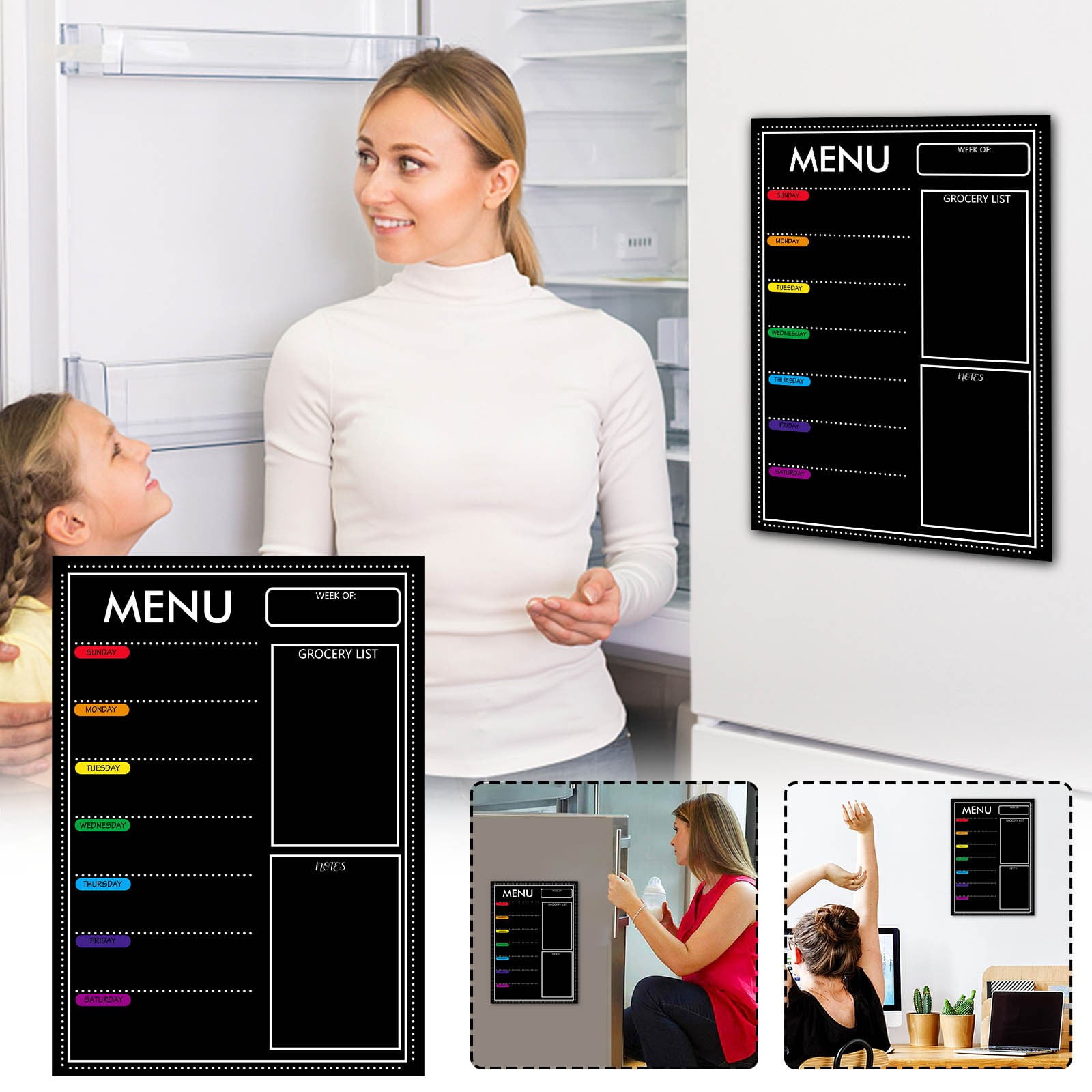 Magnetic Weekly Monthly Menu Planner Board - 10" x 14" Refrigerator ...