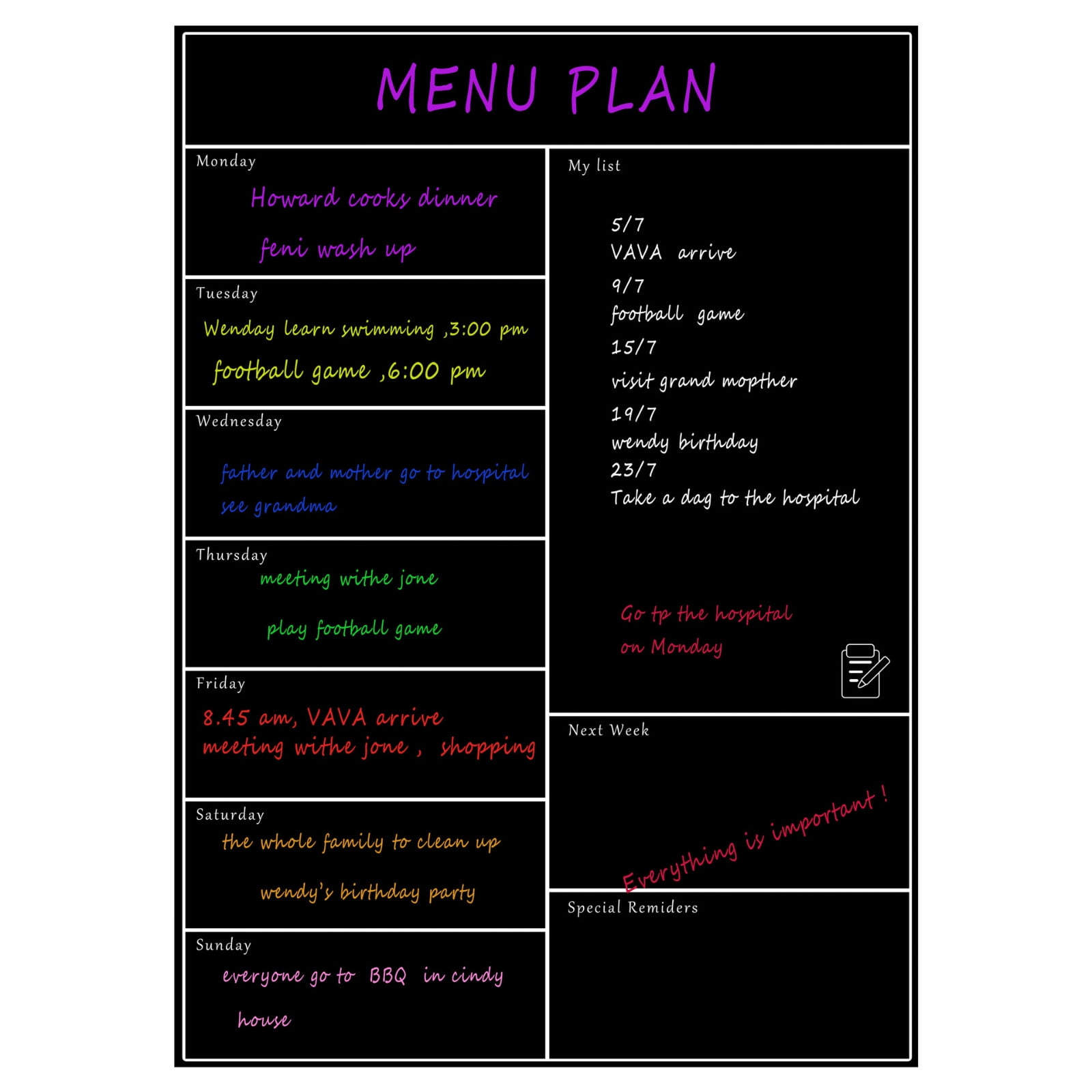 Magnetic Weekly Planner Whiteboard for Refrigerator - Ultra Strong Dry ...