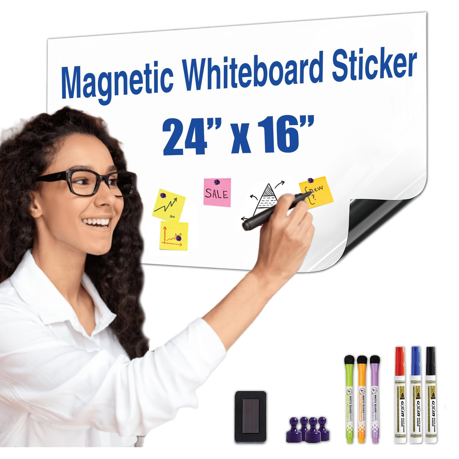 Magnetic White Board Sticker - Adhesive Backing 24'' x 16'' Dry Erase ...