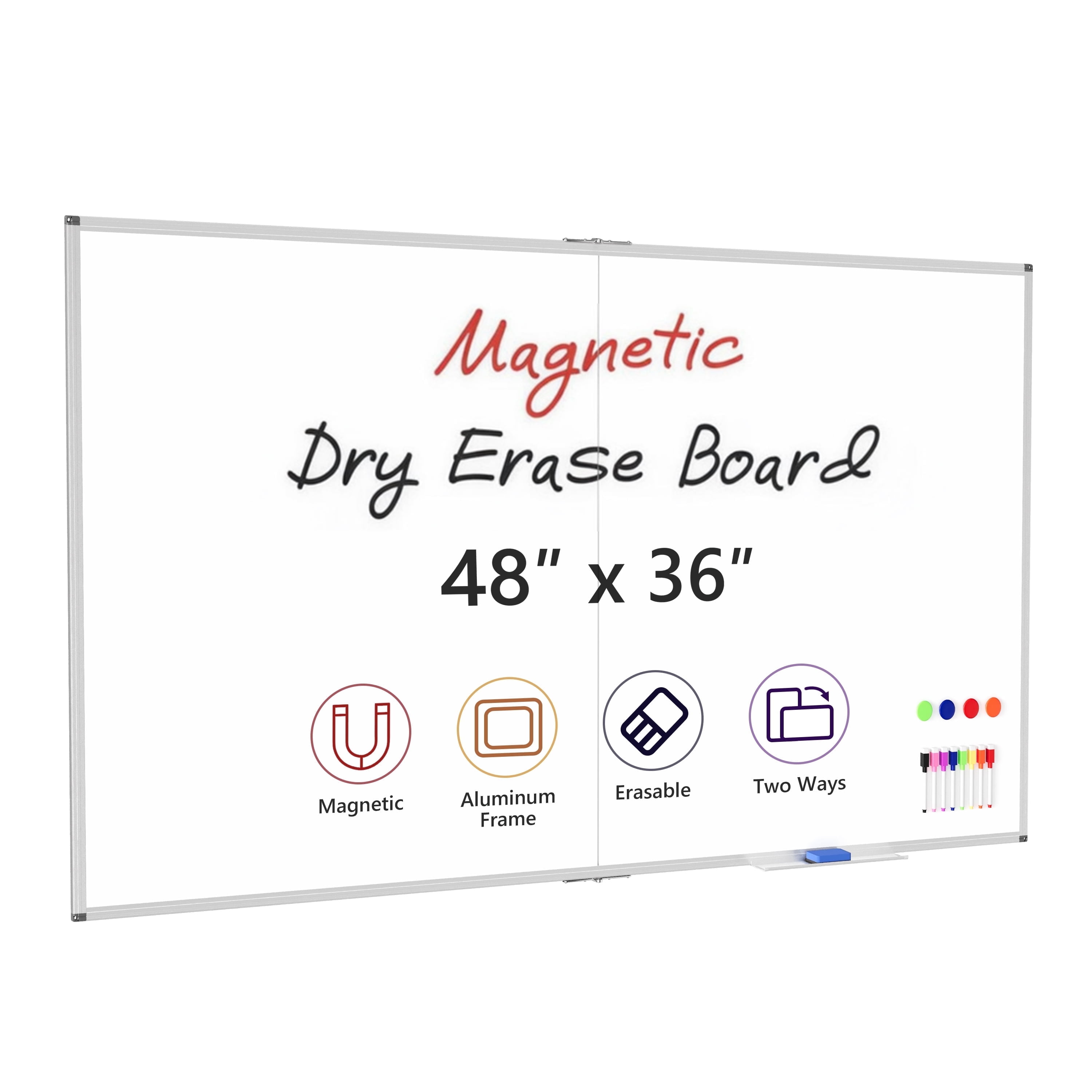 Magnetic Whiteboard Dry Erase Board for Wall, 48" X 36" Hanging White ...