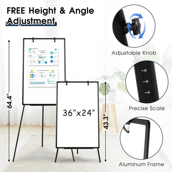 Magnetic Whiteboard Easel, 36"x24" Height Adjustable Dry Erase Board ...