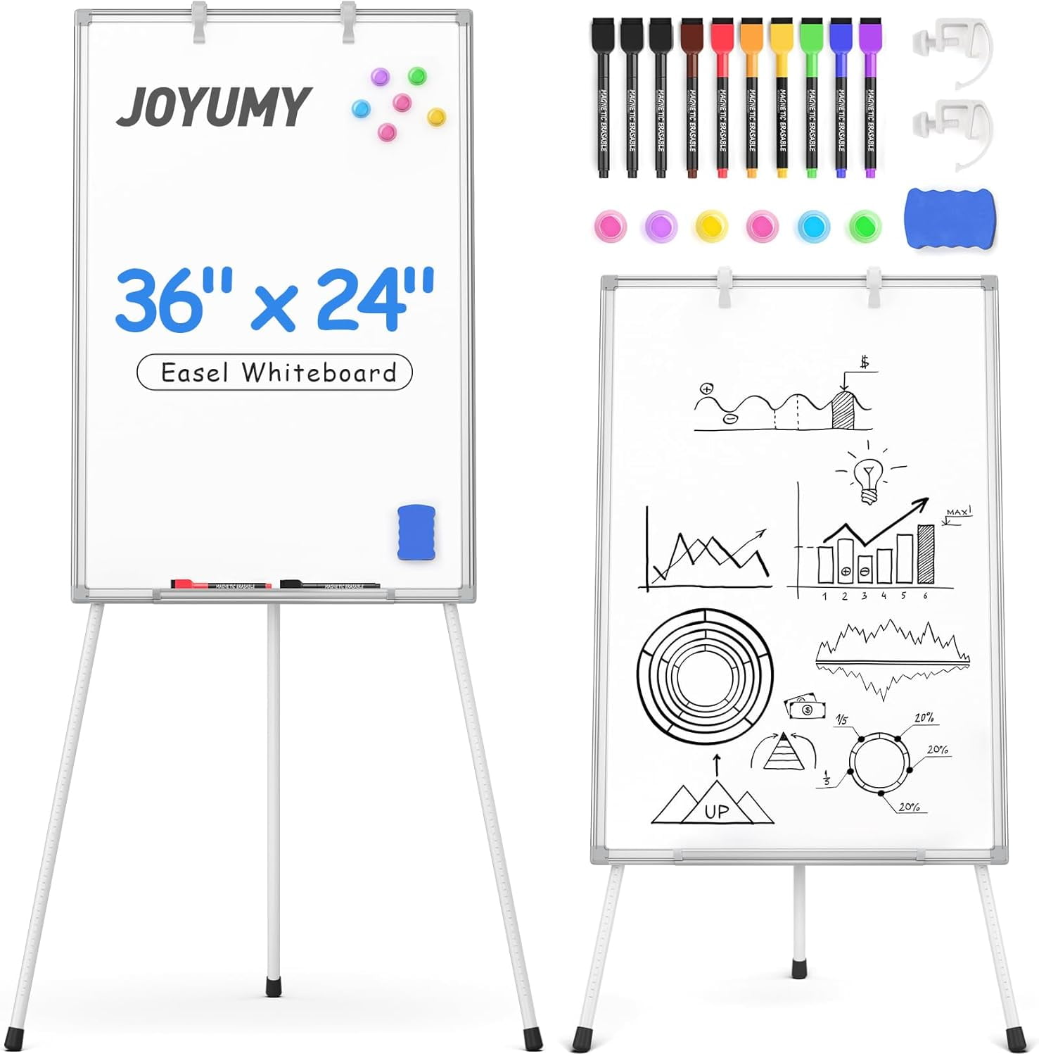 Magnetic Whiteboard Easel Stand, Dry Erase 36 x 24 White Board with ...