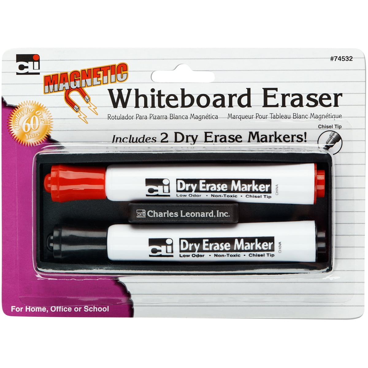 Magnetic Whiteboard Eraser With 2 Markers Red & Black Markers - Walmart.com