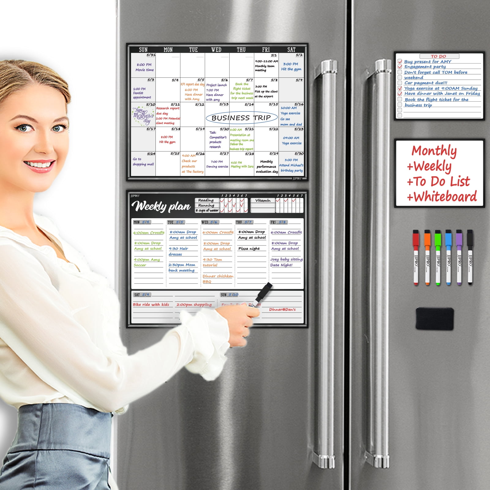 Magnetic Fridge Weekly/Monthly Planner Whiteboard Combo Set - Bonus ...