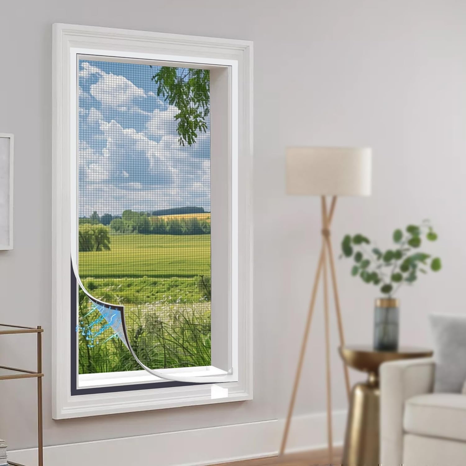 Magnetic Window Screen, Adjustable DIY Window Screen Mesh with White ...