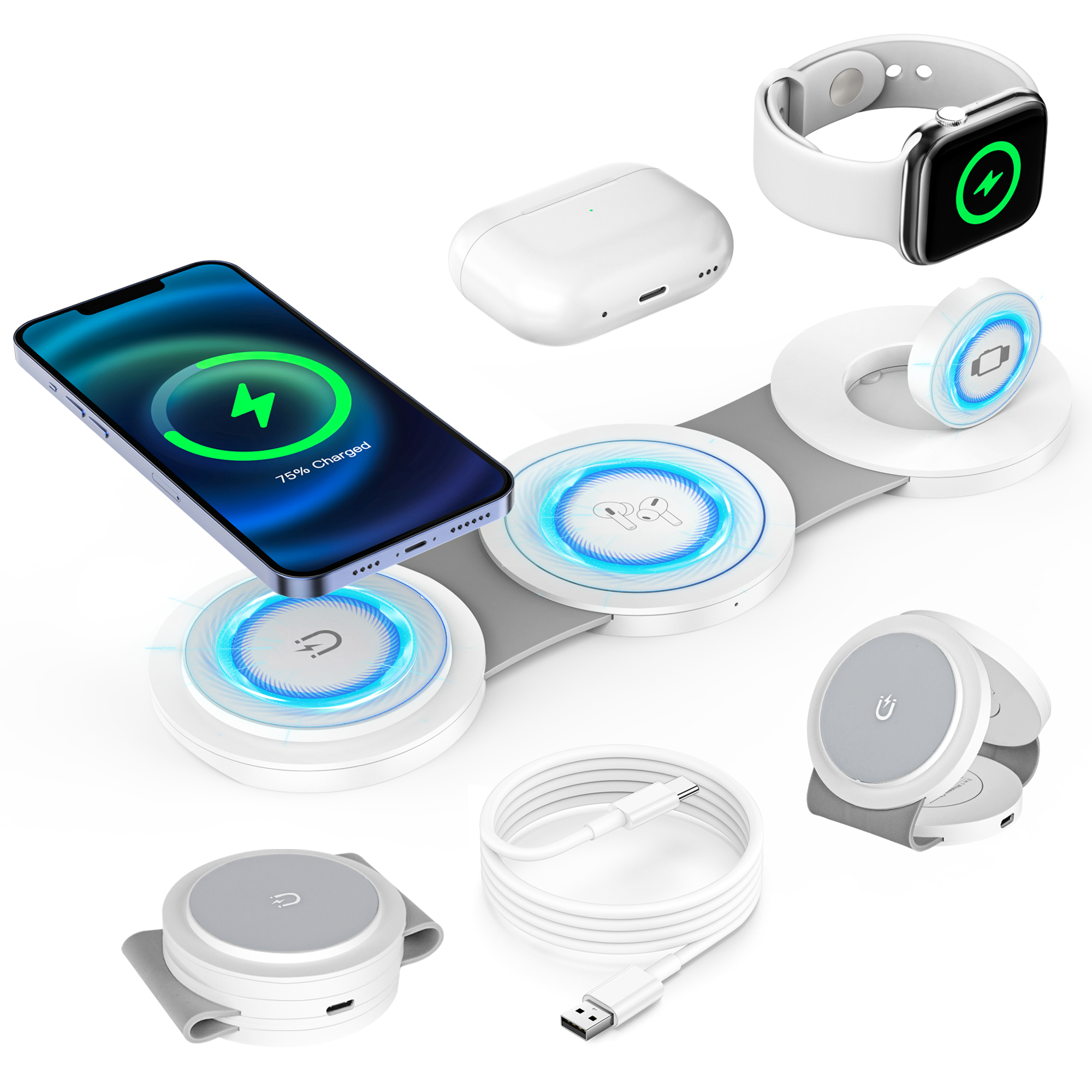 3 In 1 Wireless Charging Station for iPhone 14 13 12 11 Pro Max/X Wireless Charger for Apple ...