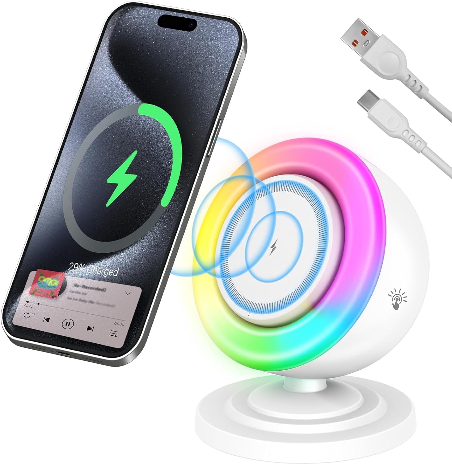 Magnetic Wireless Charger with Bluetooth Speaker and Night Lights, 4 in ...
