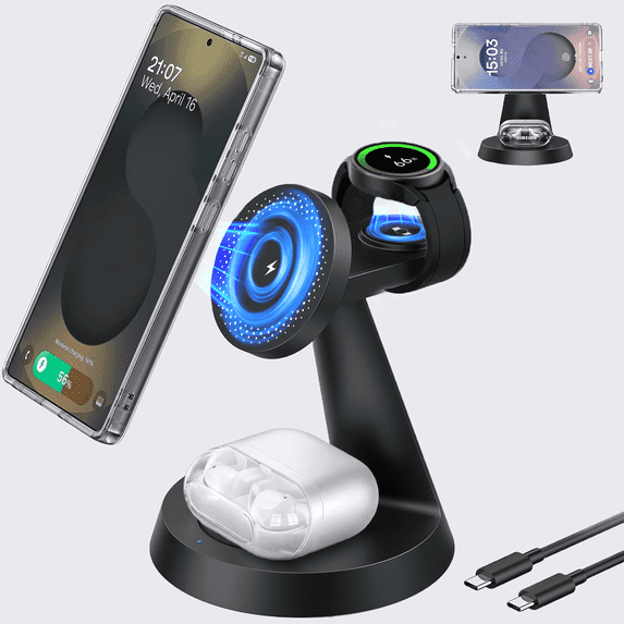 Geyo Magnetic Wireless Charger for Samsung, 3 in 1 Wireless Charger ...
