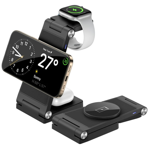 Magnetic Wireless Charger Stand, 3 in 1 Foldable Wireless Charging ...
