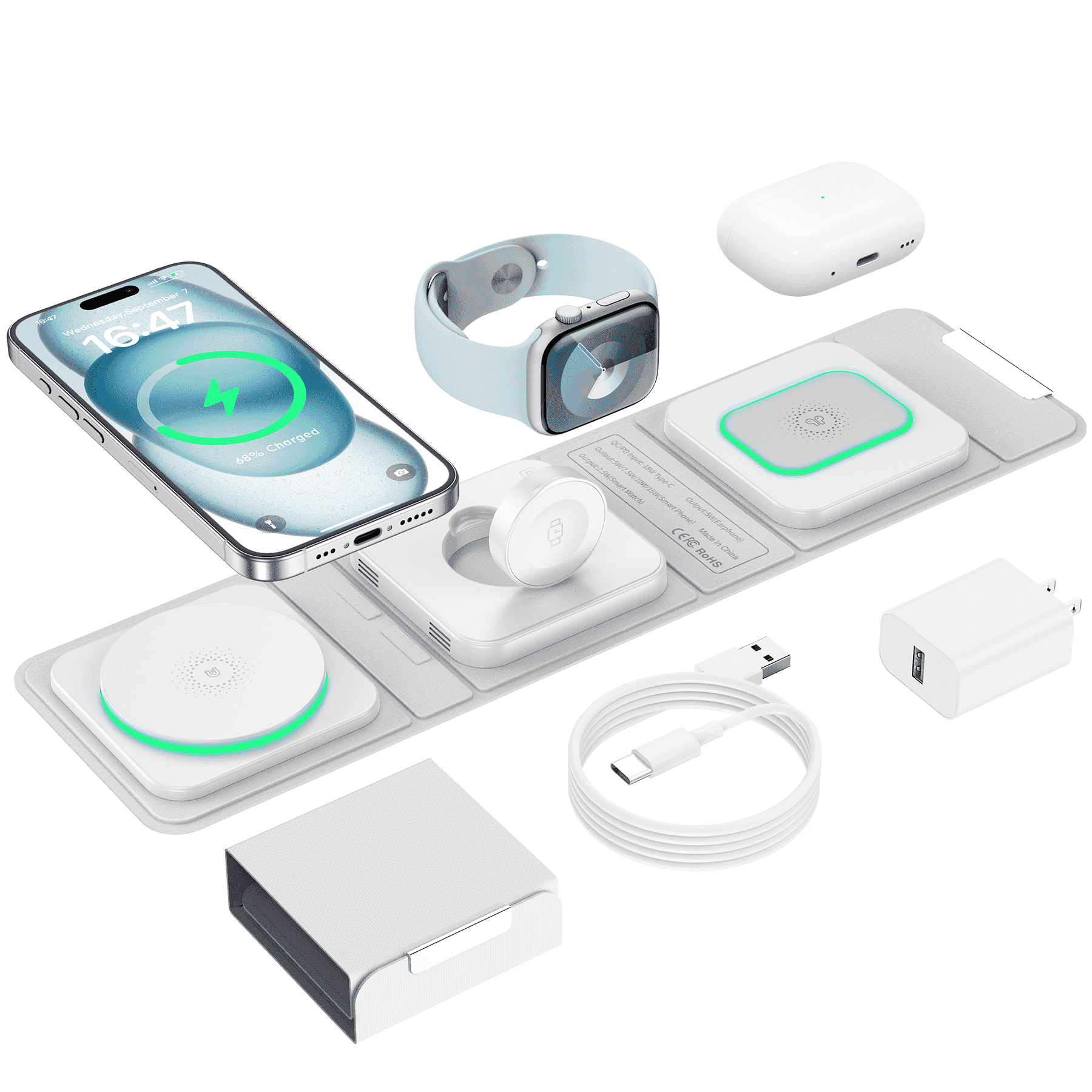 ETEPEHI 3-in-1 Foldable Magnetic Wireless Charger for iPhone 12-15 ...