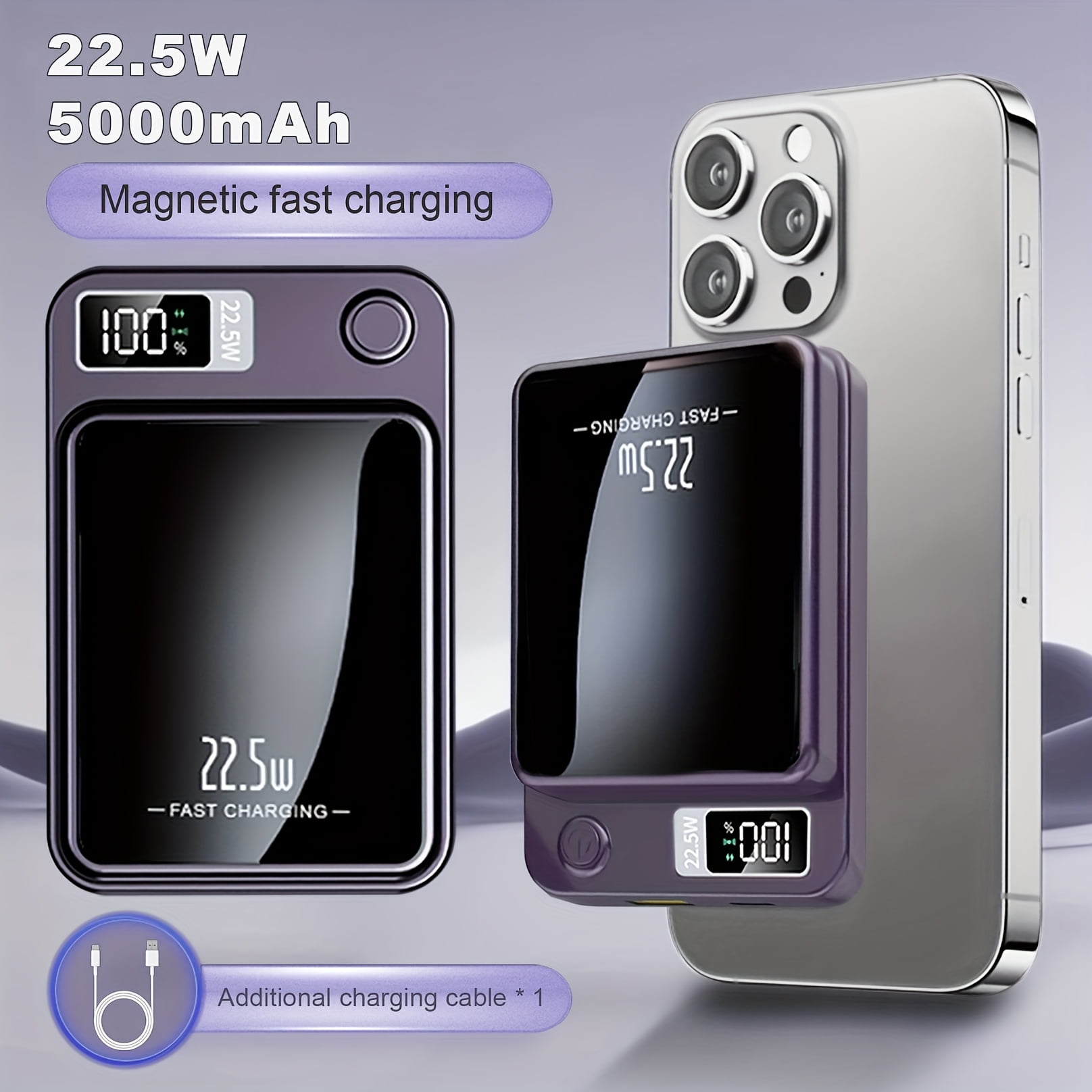 Magnetic Wireless Charging Power Bank, 10000/5000mAh Portable Wireless ...