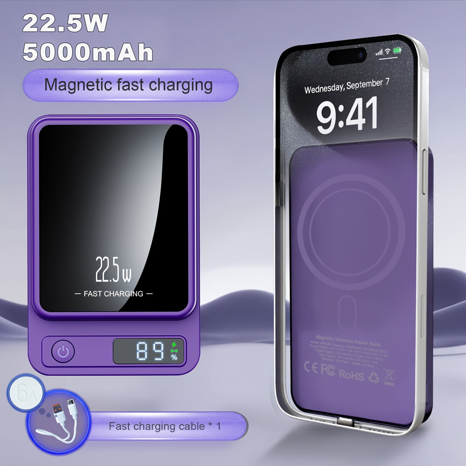 Magnetic Wireless Power Bank 10000mAh 22.5W Fast Charging USB-C PD20W ...