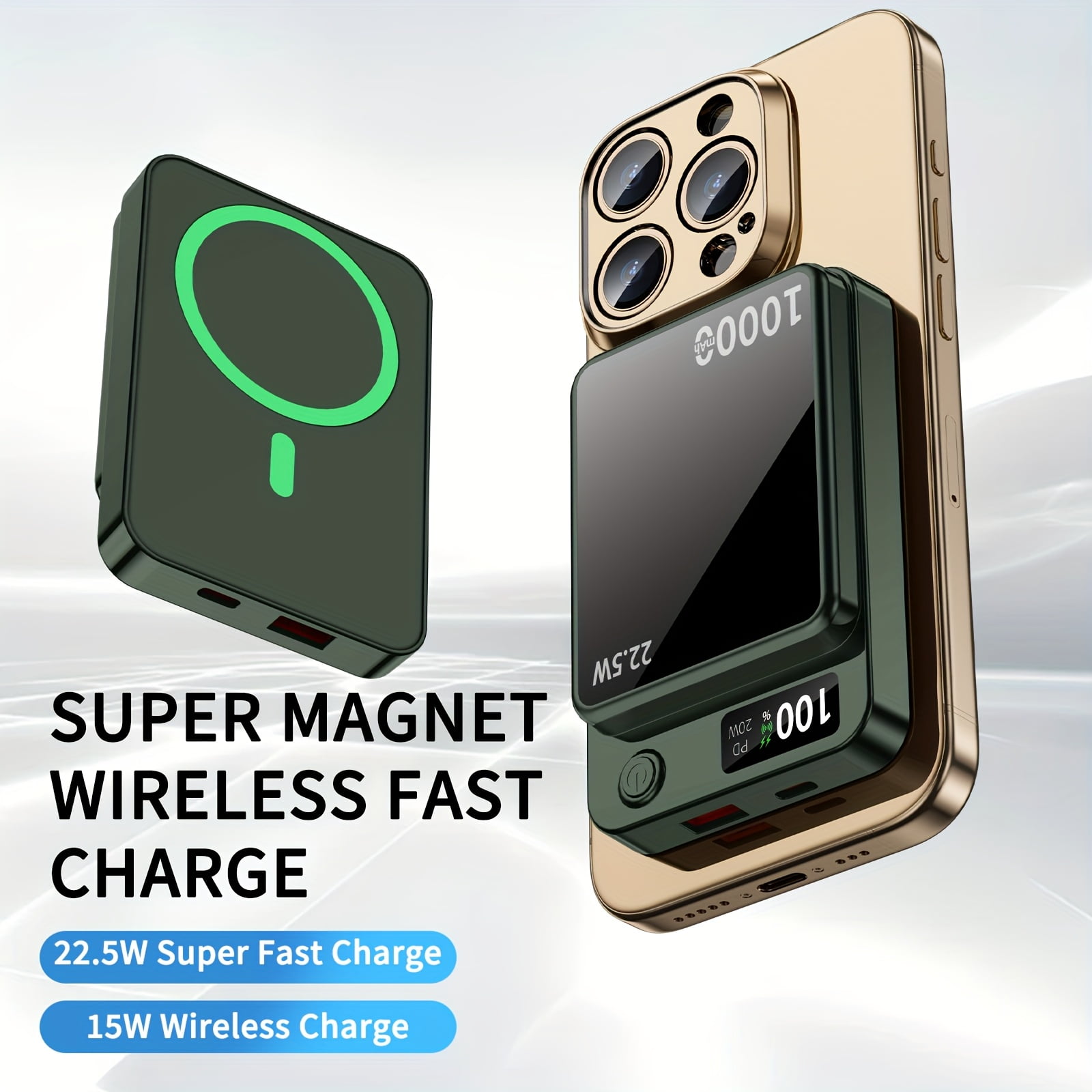 Magnetic Wireless Power Bank 10000mAh, 22.5W USB-C Fast Charging with ...
