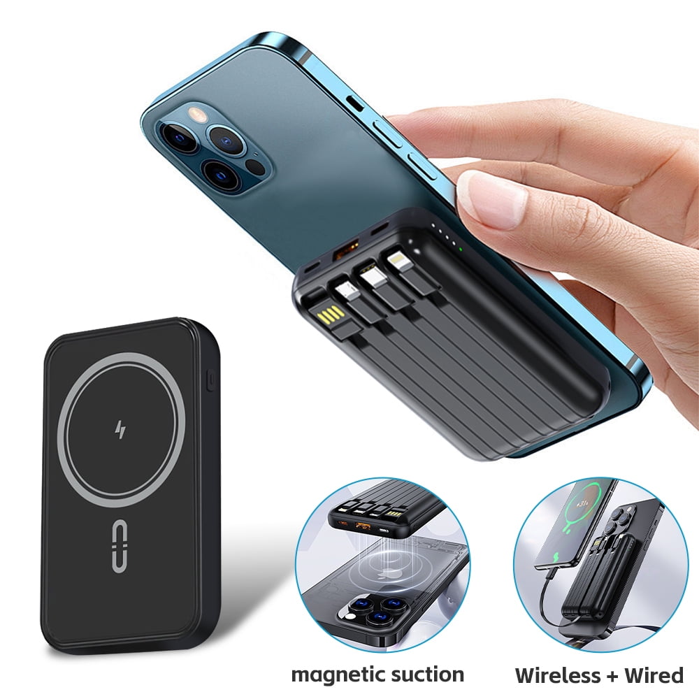 Magnetic Wireless Power Bank,DFITO Portable 10000 mAh Charger Built in ...