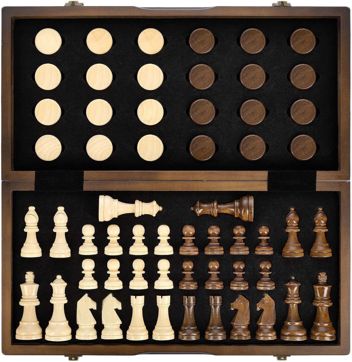 Magnetic Wooden Chess and Checkers Game Set, 15 Inches (2 in 1) Chess ...
