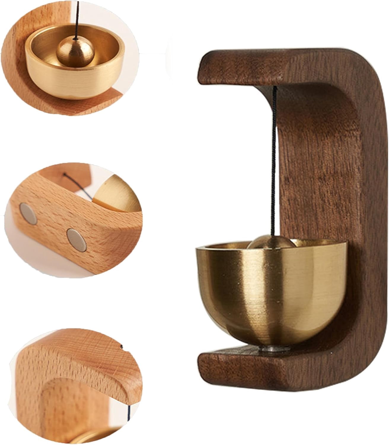 Magnetic Wooden Doorbell with Brass Bell, Magnetic Shopkeepers Bell ...