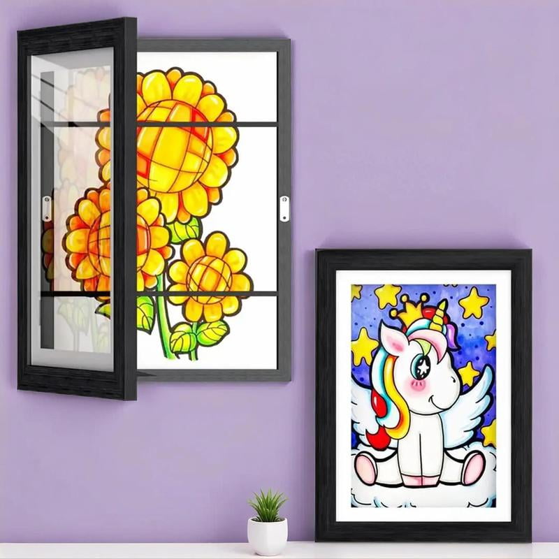 Magnetic Wooden Photo Frame - Front Loading Kids Art Display with Easy ...