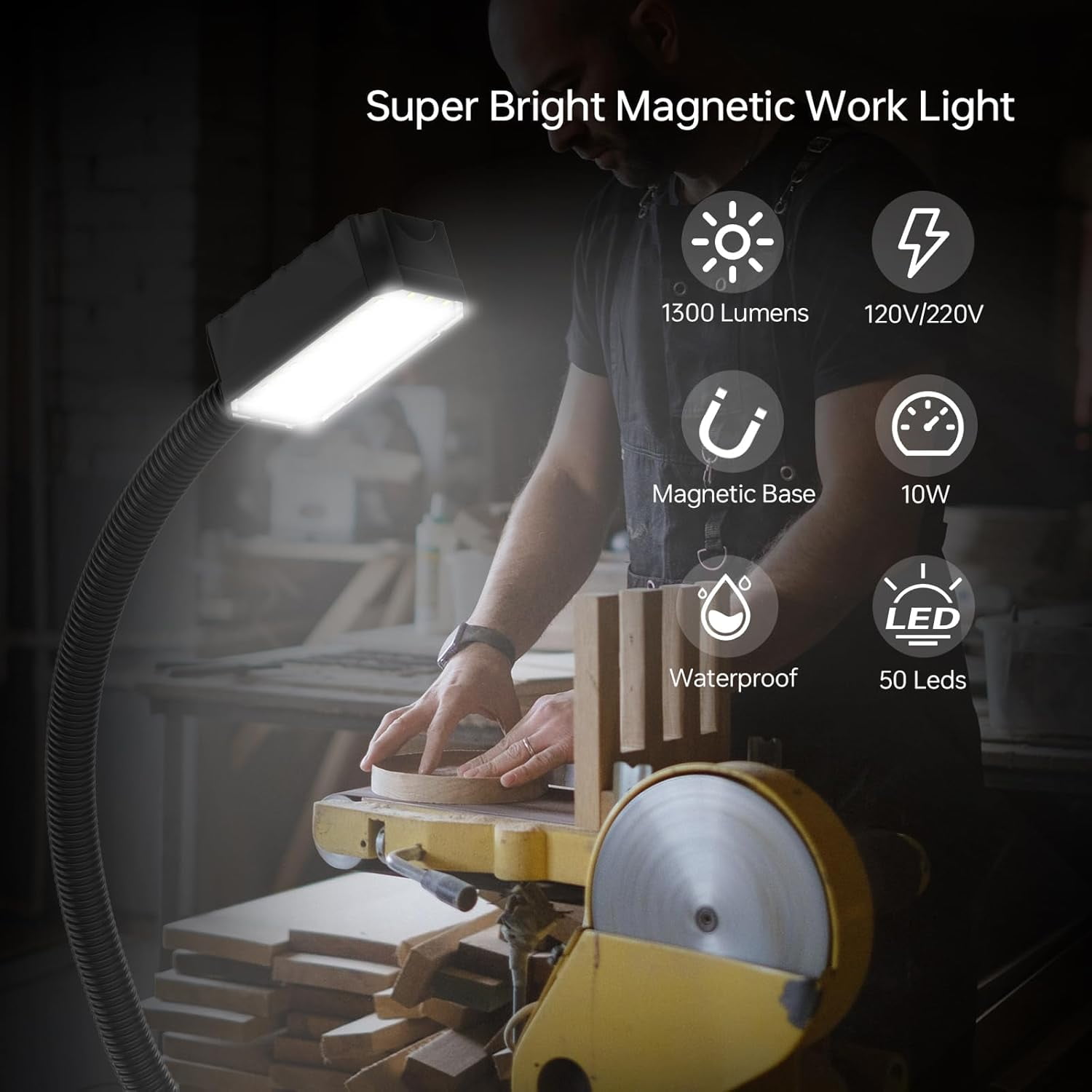 Magnetic Work Light, 1300 Lumens Led Machine Light with Strong Magnetic ...