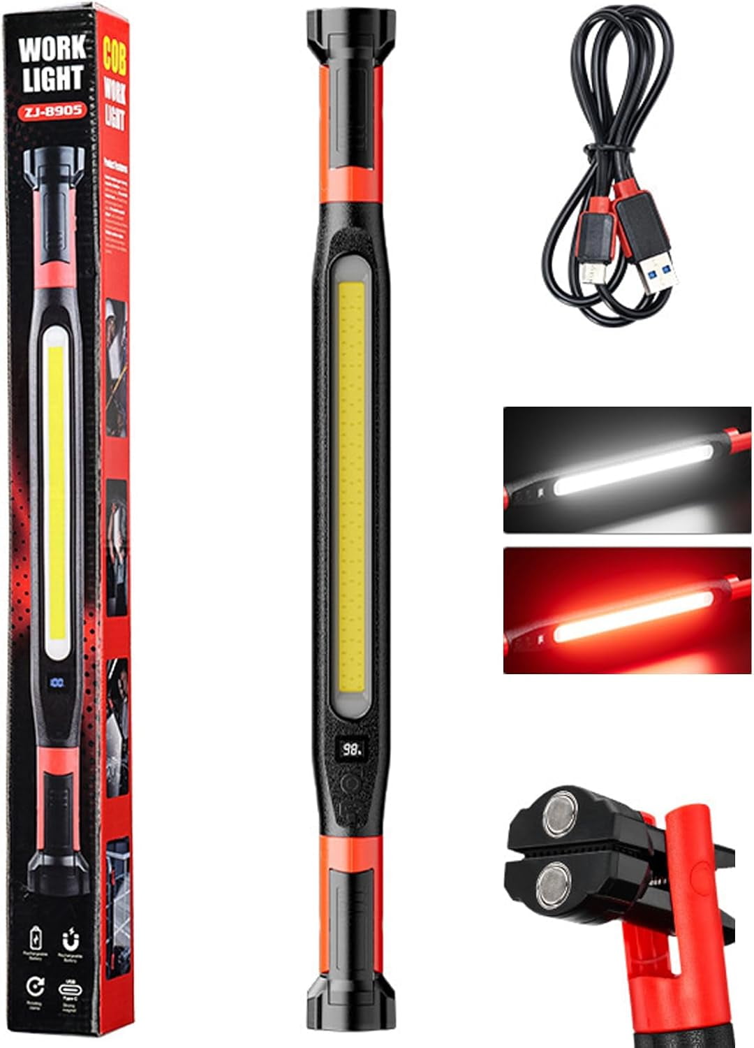 Magnetic Work Light Rechargeable LED, 2026 New Magnetic Under Hood Work ...