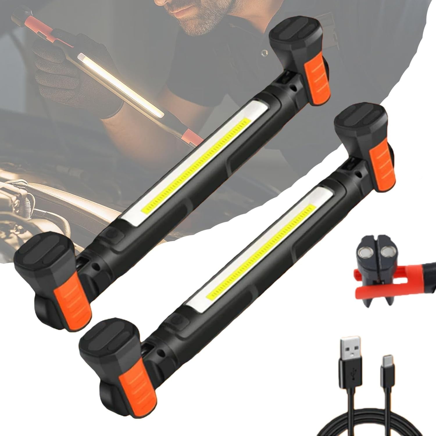 Magnetic Work Light, Underhood Work Light Bar Rechargeable LED Light ...