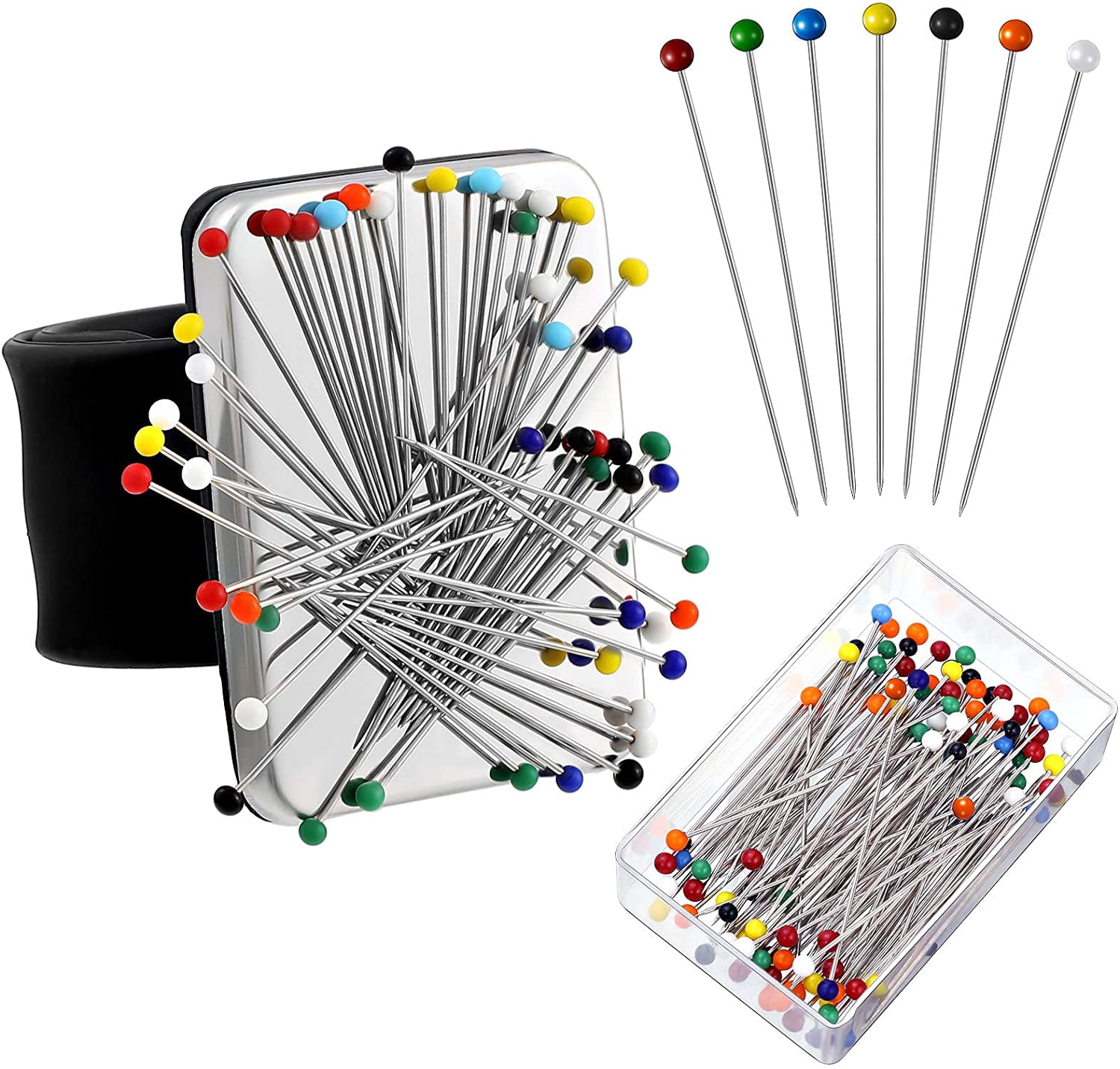 Magnetic Wrist Sewing Pincushion with 100 Pieces 1.5 Inch Ball Head ...