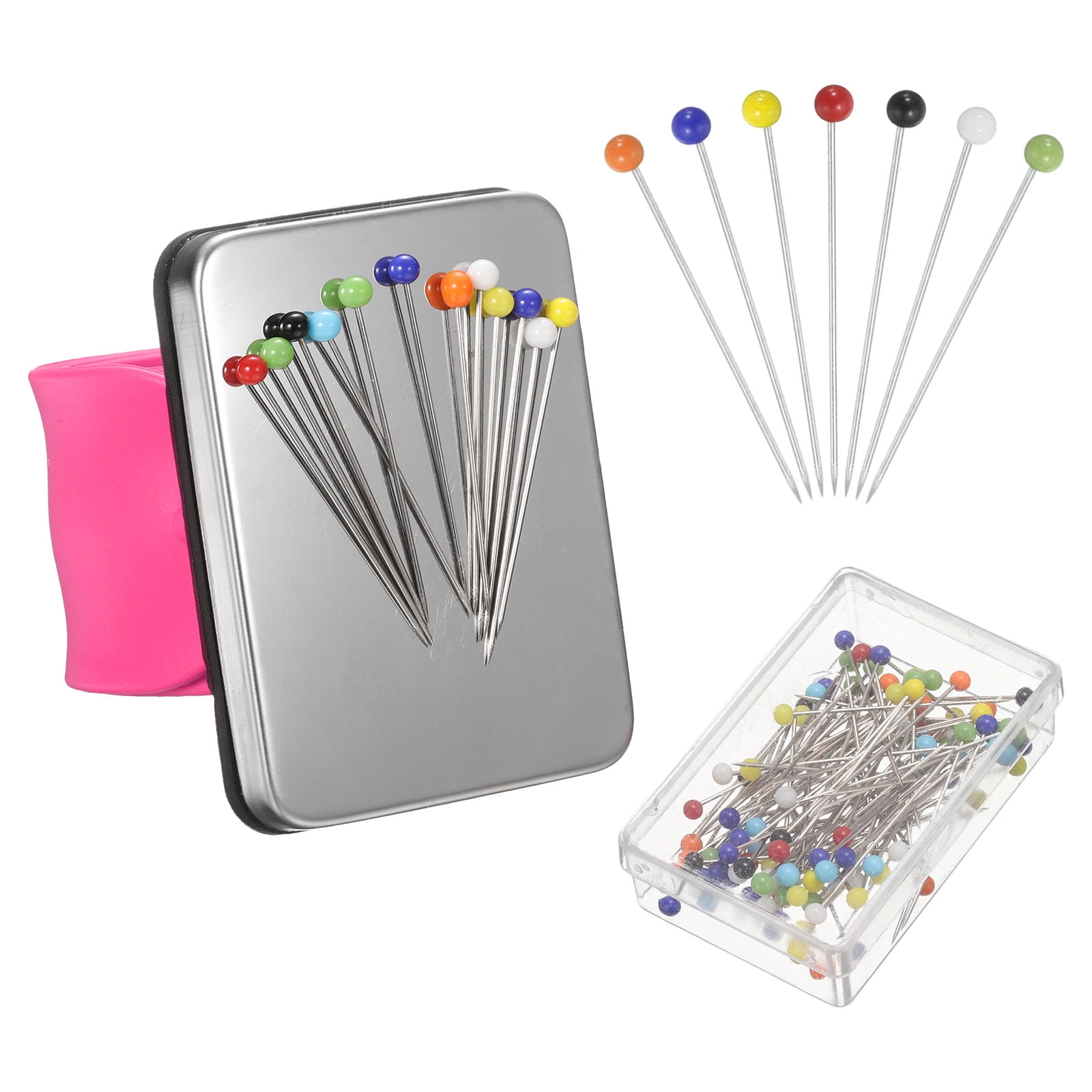 Magnetic Wrist Silicone Sewing Pincushion with 100 Plastic Head Pins ...