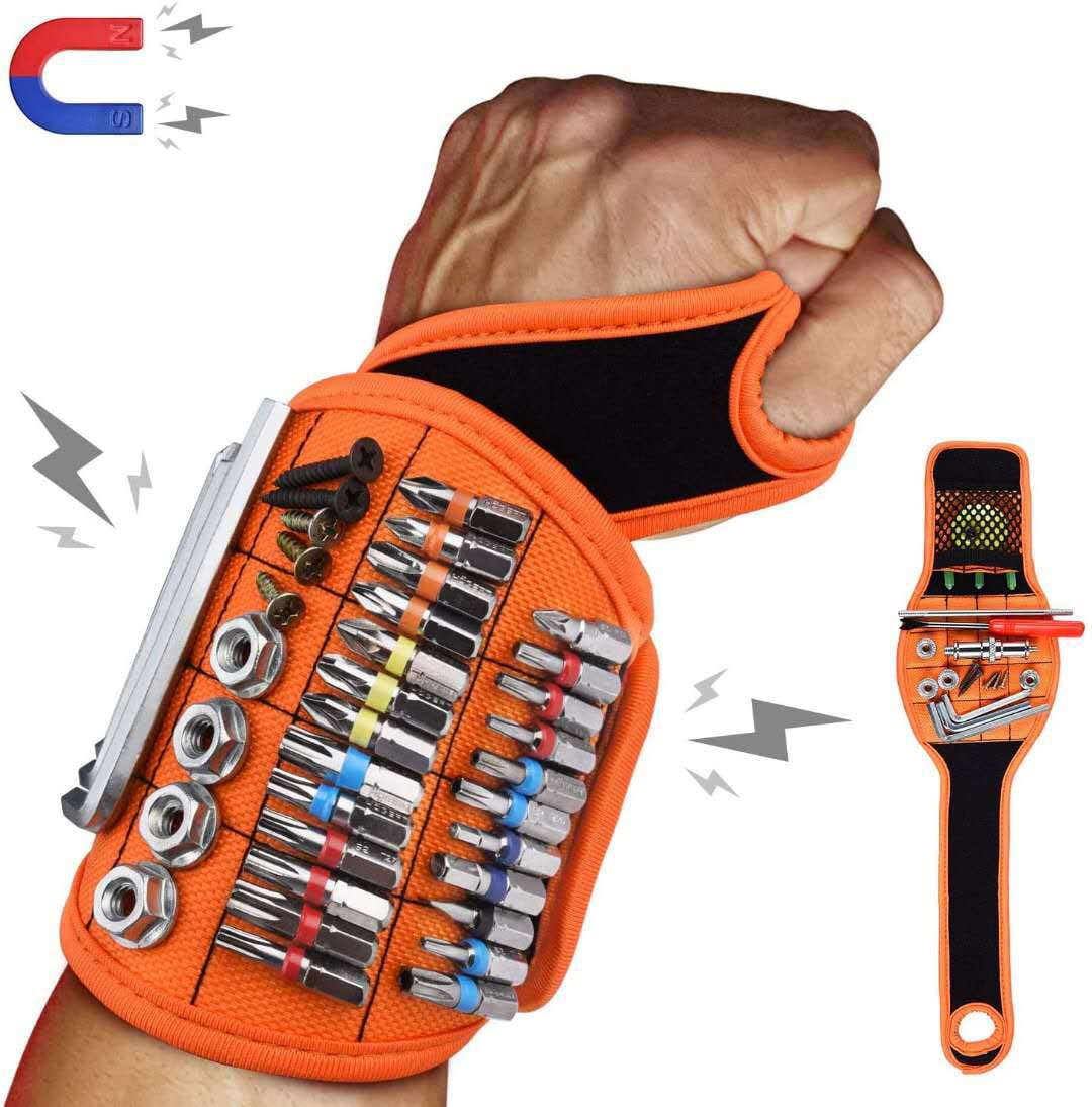 Magnetic Wristband with Flashlight and Tape Measure – Screw, Drill Bit ...