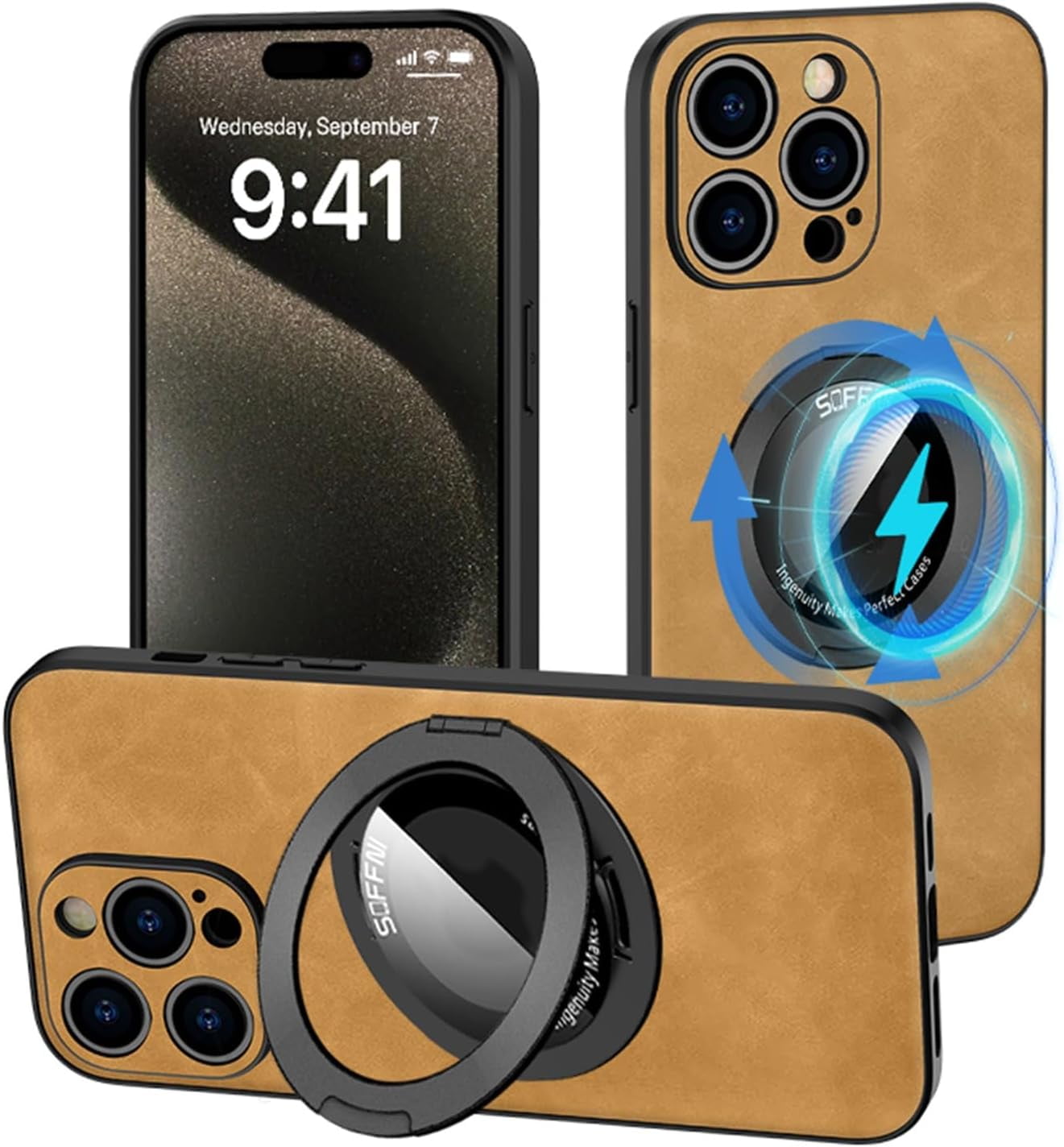 Magnetic for iPhone 13 Pro Max Case with Stand Compatible with MagSafe Authentic Sheep Bark Skin ...