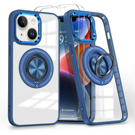 Magnetic for iPhone 14 iPhone 13 Case with 360° Ring Holder Kickstand ...