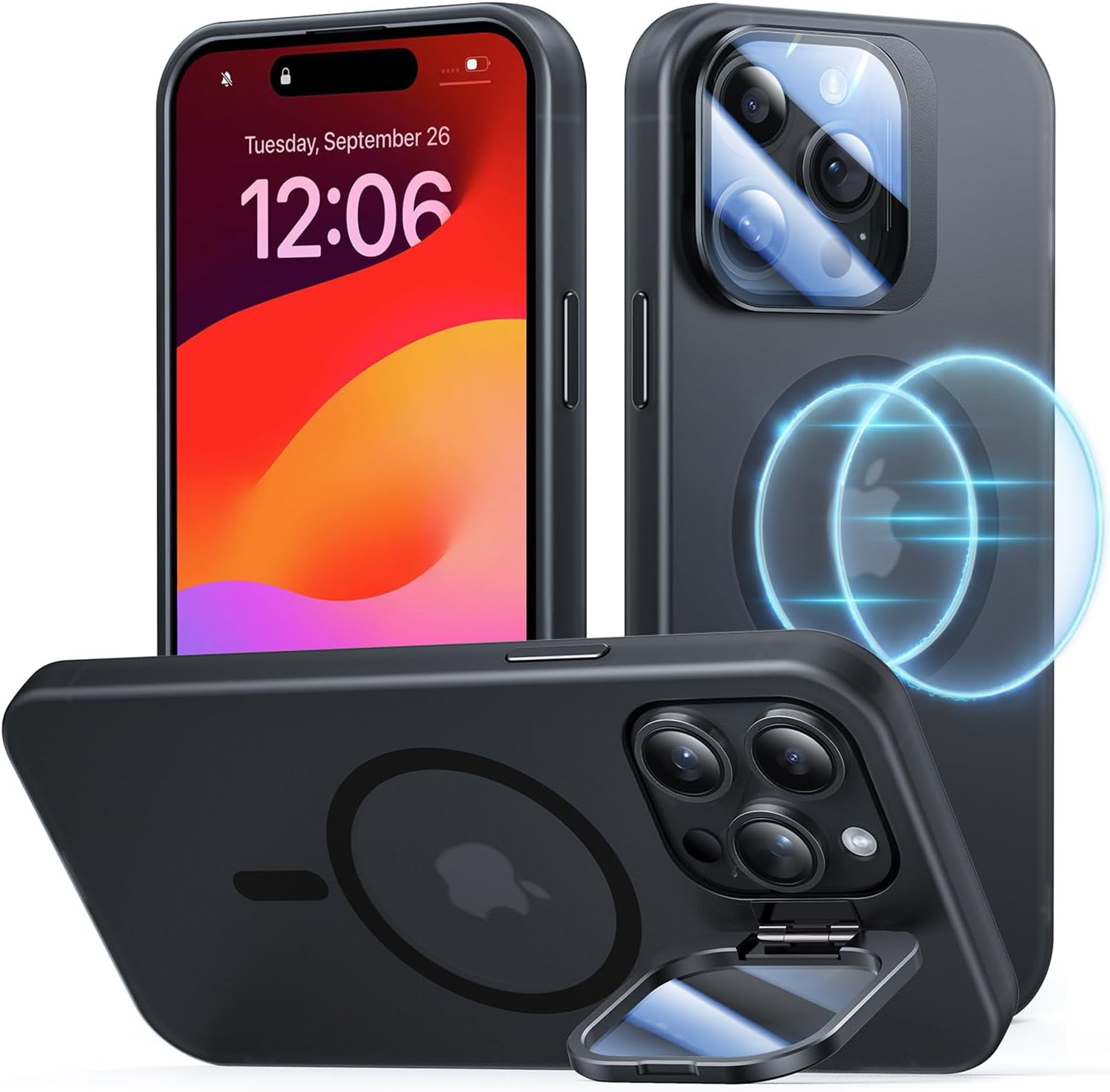 Magnetic for iPhone 15 Pro Case with Stand, [Built-in Camera Lens ...
