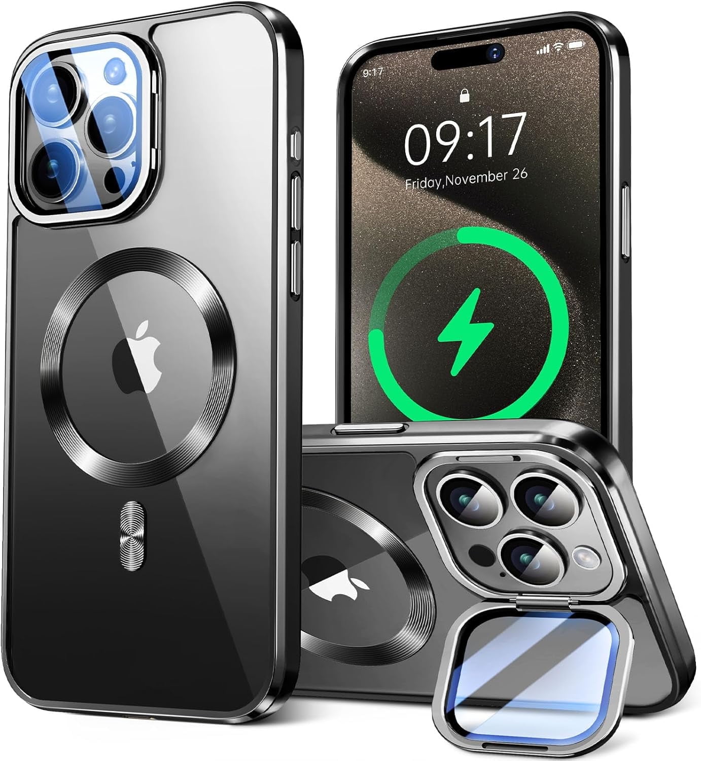 Magnetic for iPhone 15 Pro Max Case with Camera Stand [Built-in 9H Lens ...