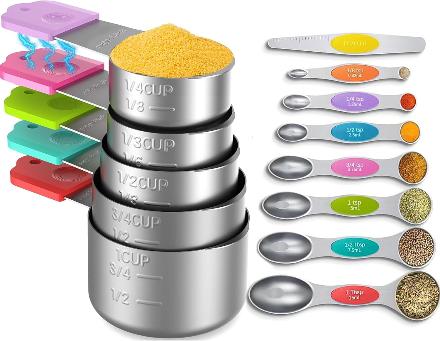 Magnetic measuring cup and spoon set, 5 sets of stainless steel ...