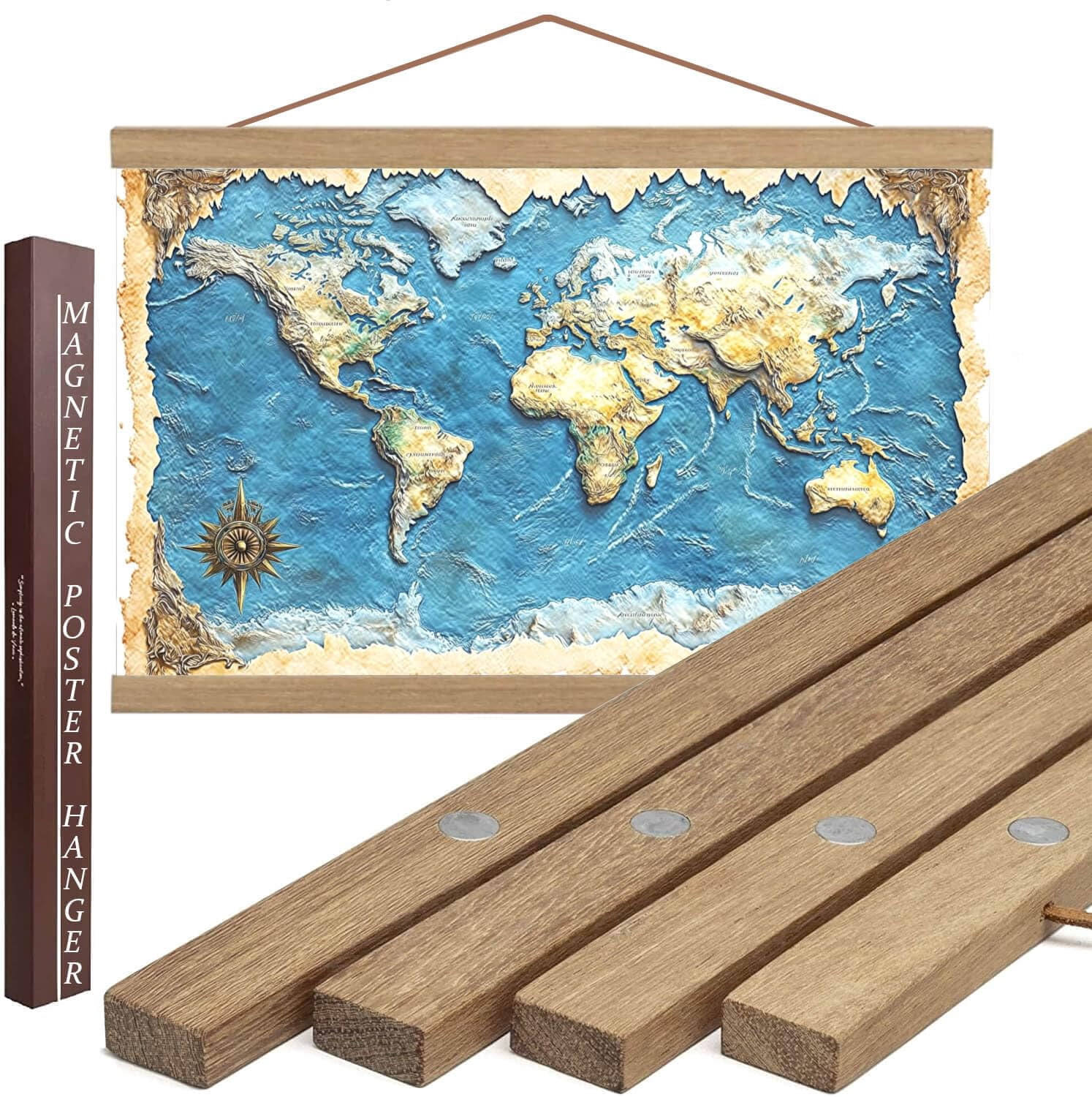 Magnetic poster hanger frame 24 inch, teak wood, strong magnets for ...
