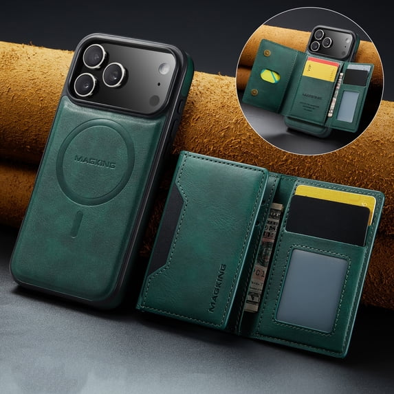 Magnetic wallet case with card holder and detachable wireless charging ...