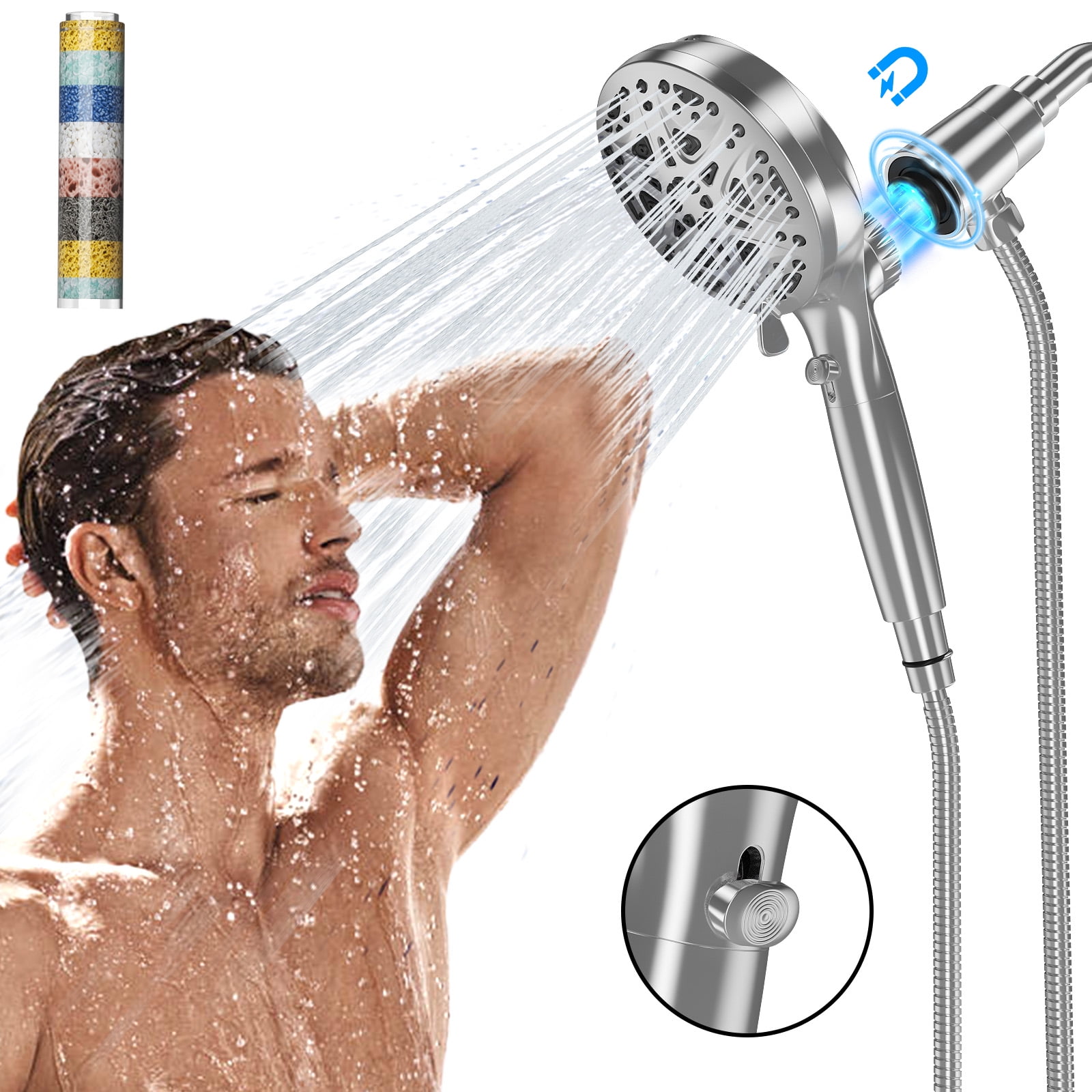 10 Spray Mode Filtered Shower Head with Handheld, High Pressure ...