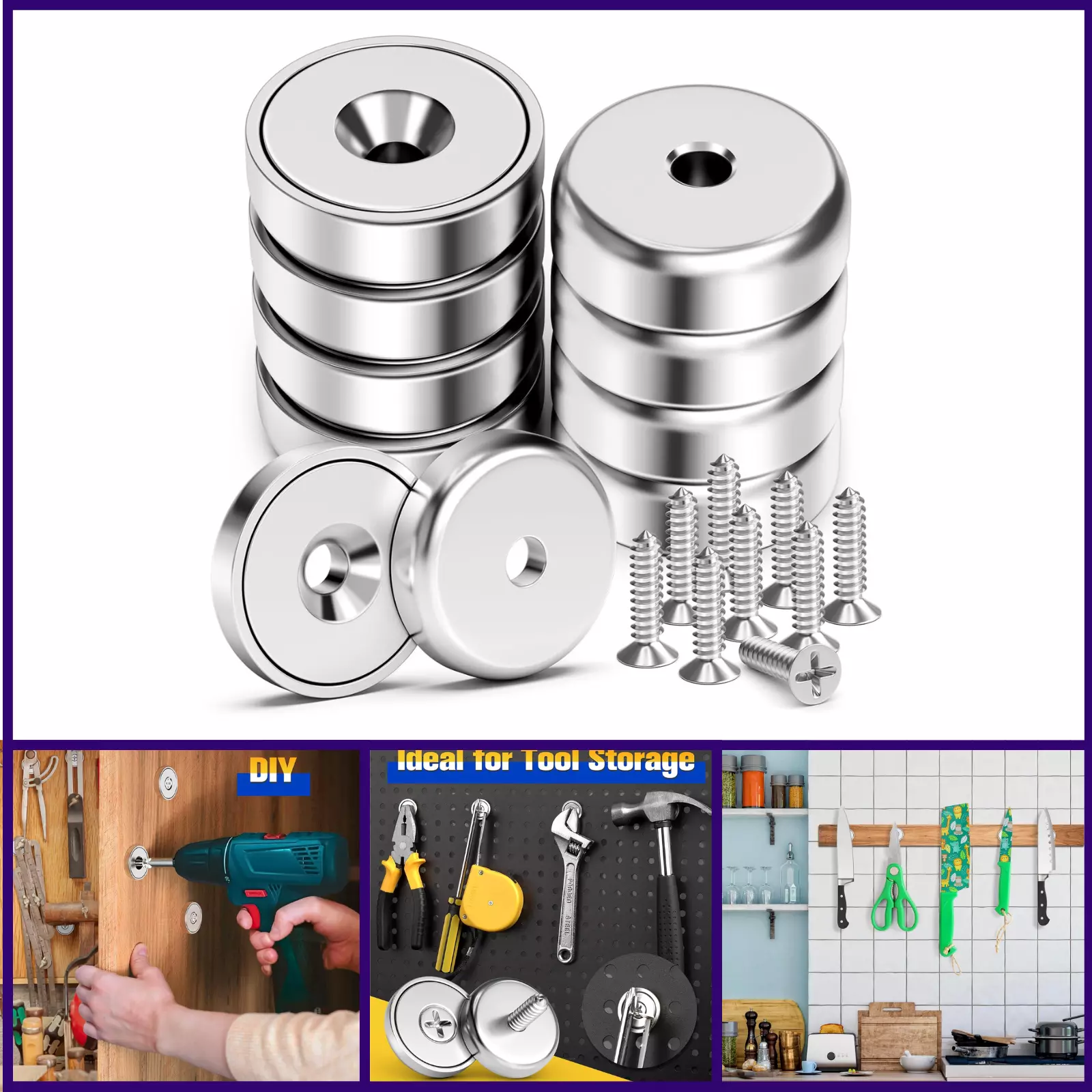 Magnets With Holes, Strong Rare Earth Magnets, 8 Pack 40Lbs Neodymium ...