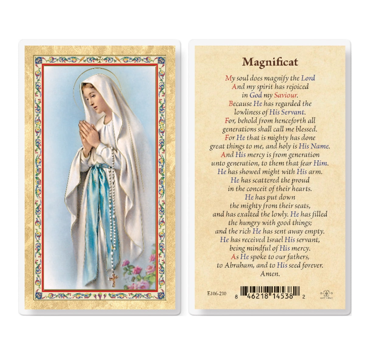 Magnificat - Our Lady of Lourdes Gold-Stamped Laminated Catholic Prayer Holy Card with Prayer on ...