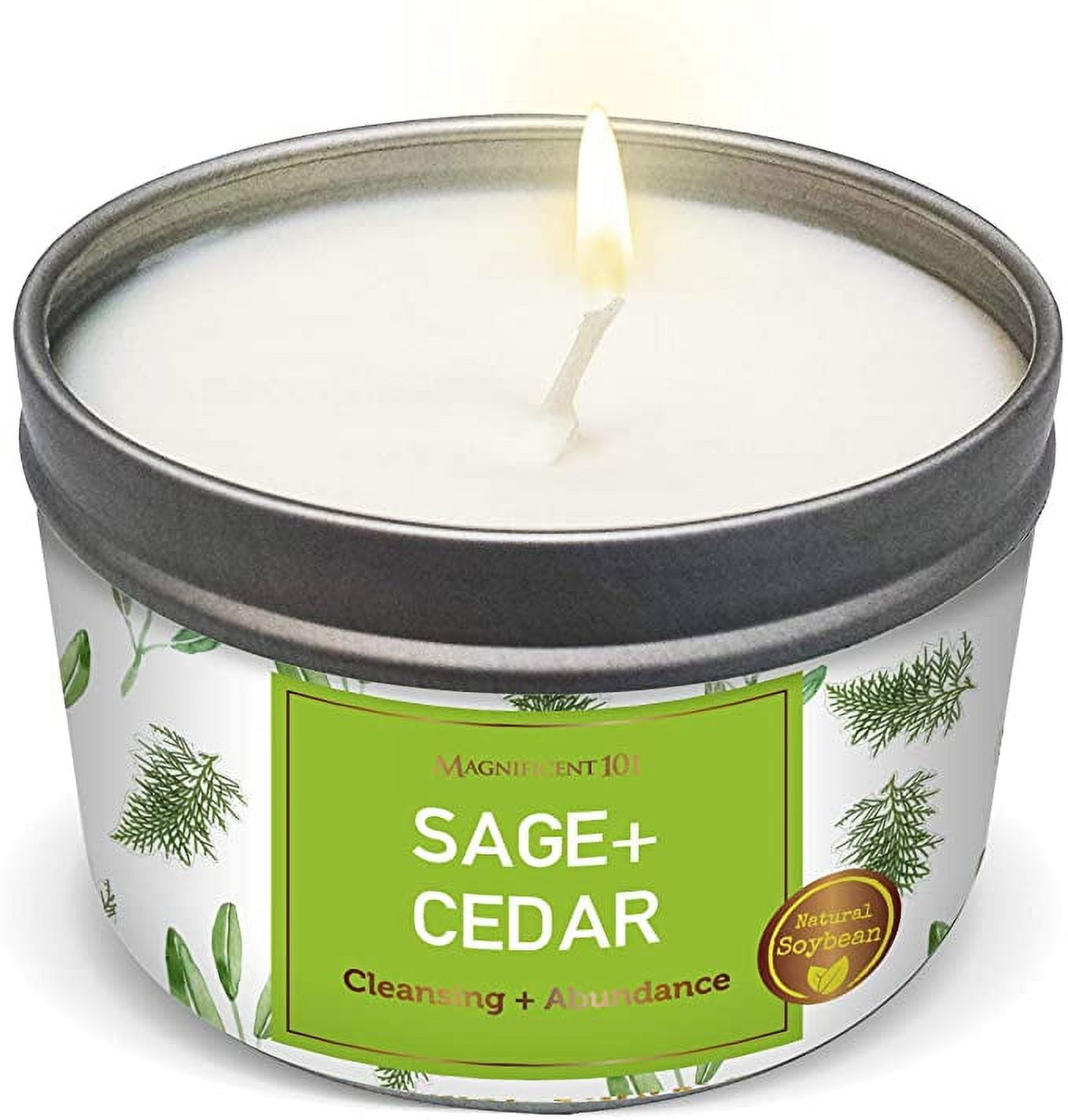 Magnificent 101 Long Lasting Sage + Cedar Smudge Candle | 6 Oz - 35 Hour Burn | Soy Wax Candle ...