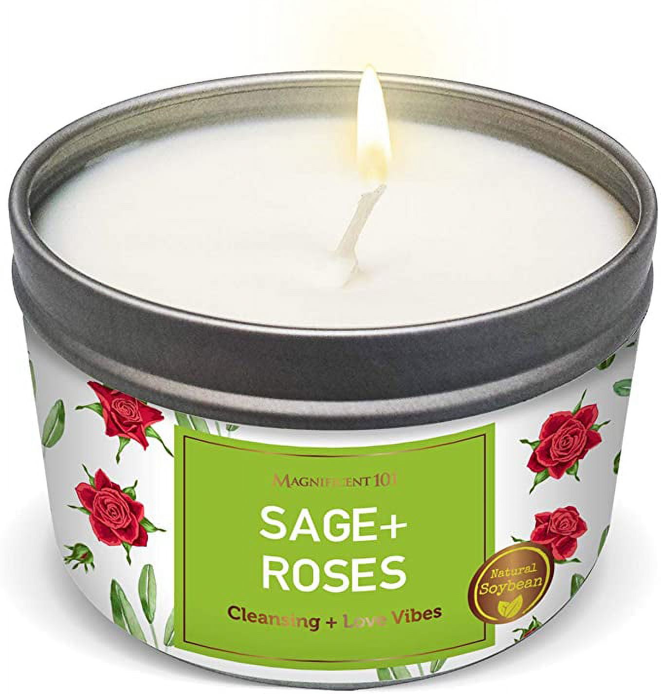 Magnificent 101 Long Lasting Sage + Roses Scented Candle | 6 Oz - 35 ...